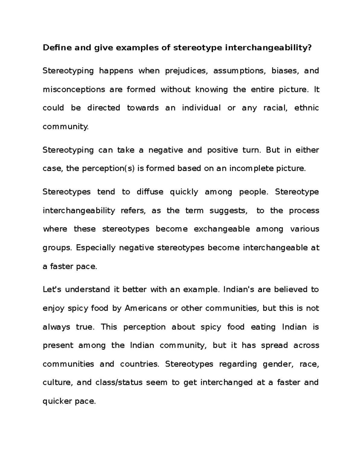 Stereotype - Study material to help students in this course. - Define ...