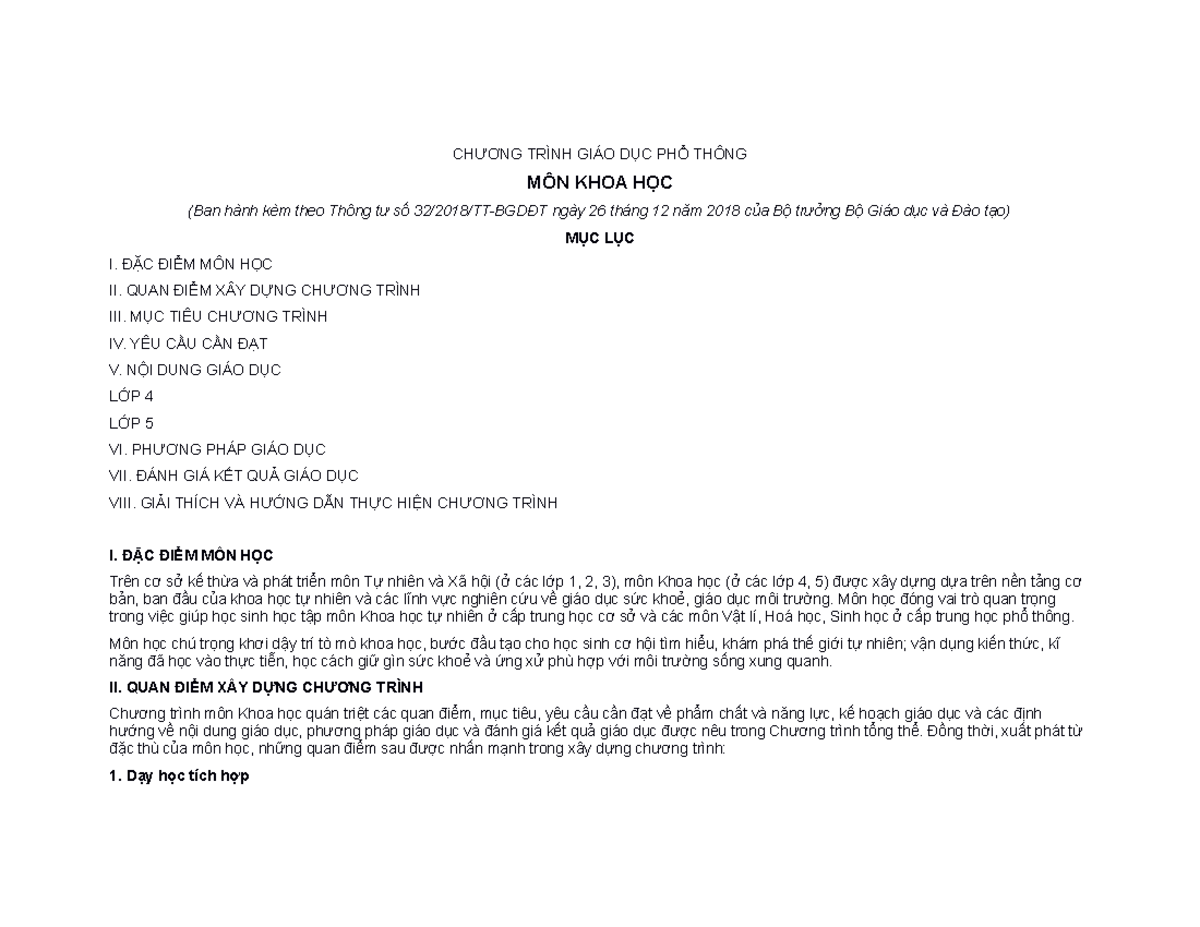 10. CT Khoa hoc - CVGD - CHƯƠNG TRÌNH GIÁO DỤC PHỔ THÔNG MÔN KHOA HỌC ...