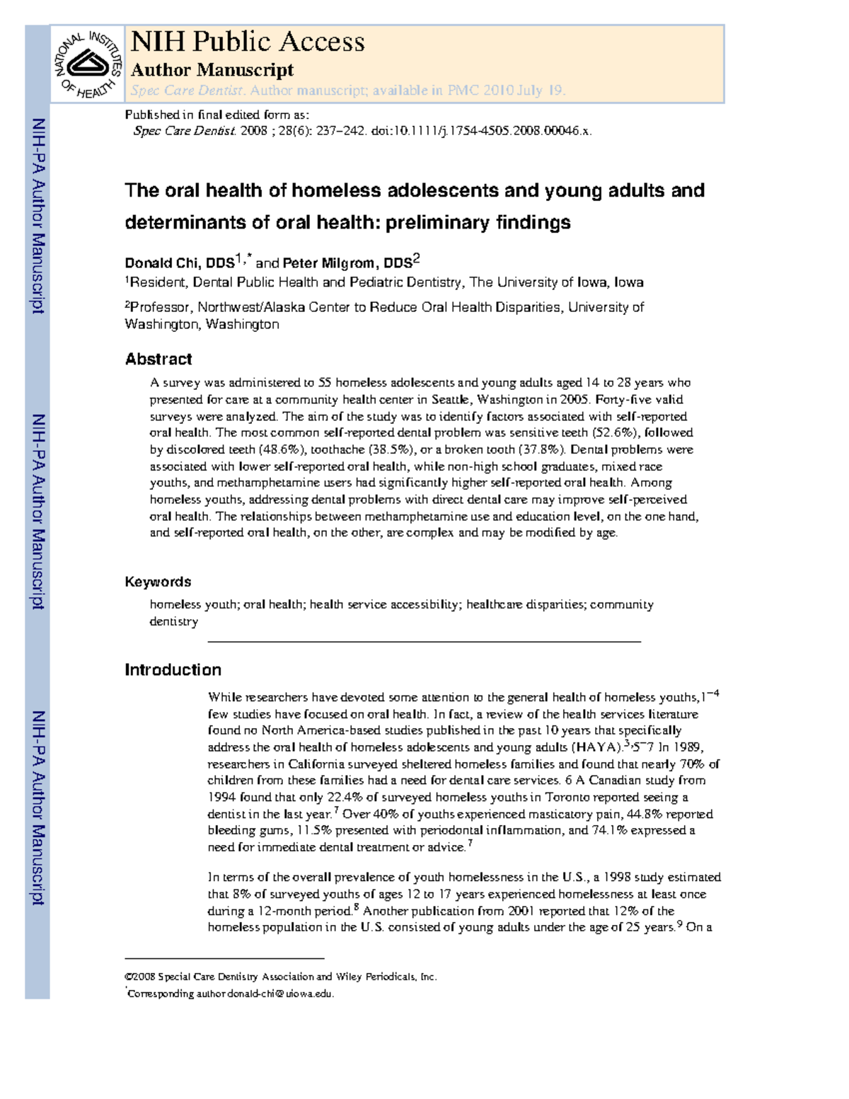 Oral health determinants of homeless - The oral health of homeless ...