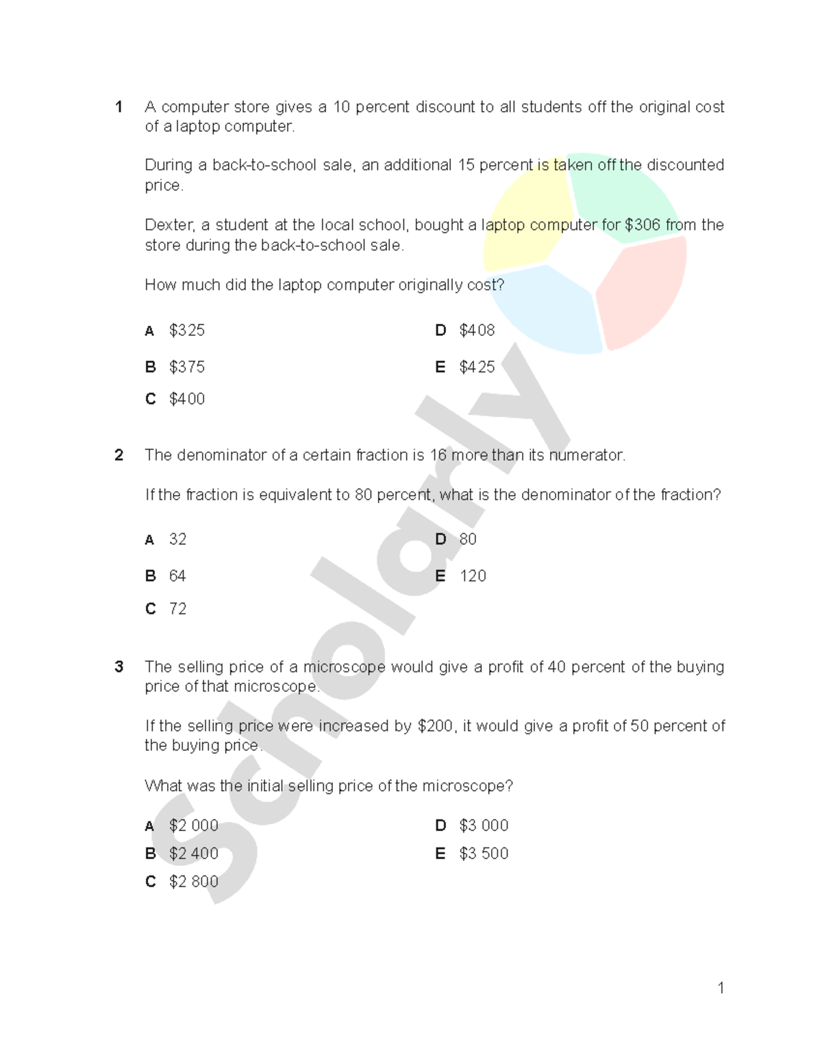 D1 - Y6 - MATH - HW - Fraction Decimals Percentages - QN - 1 A computer ...