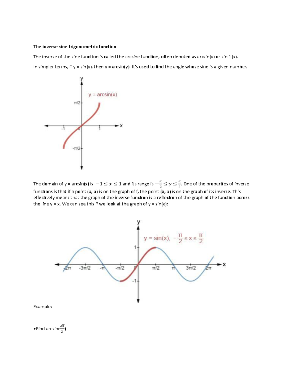 Document of philo - The inverse sine trigonometric function The inverse ...
