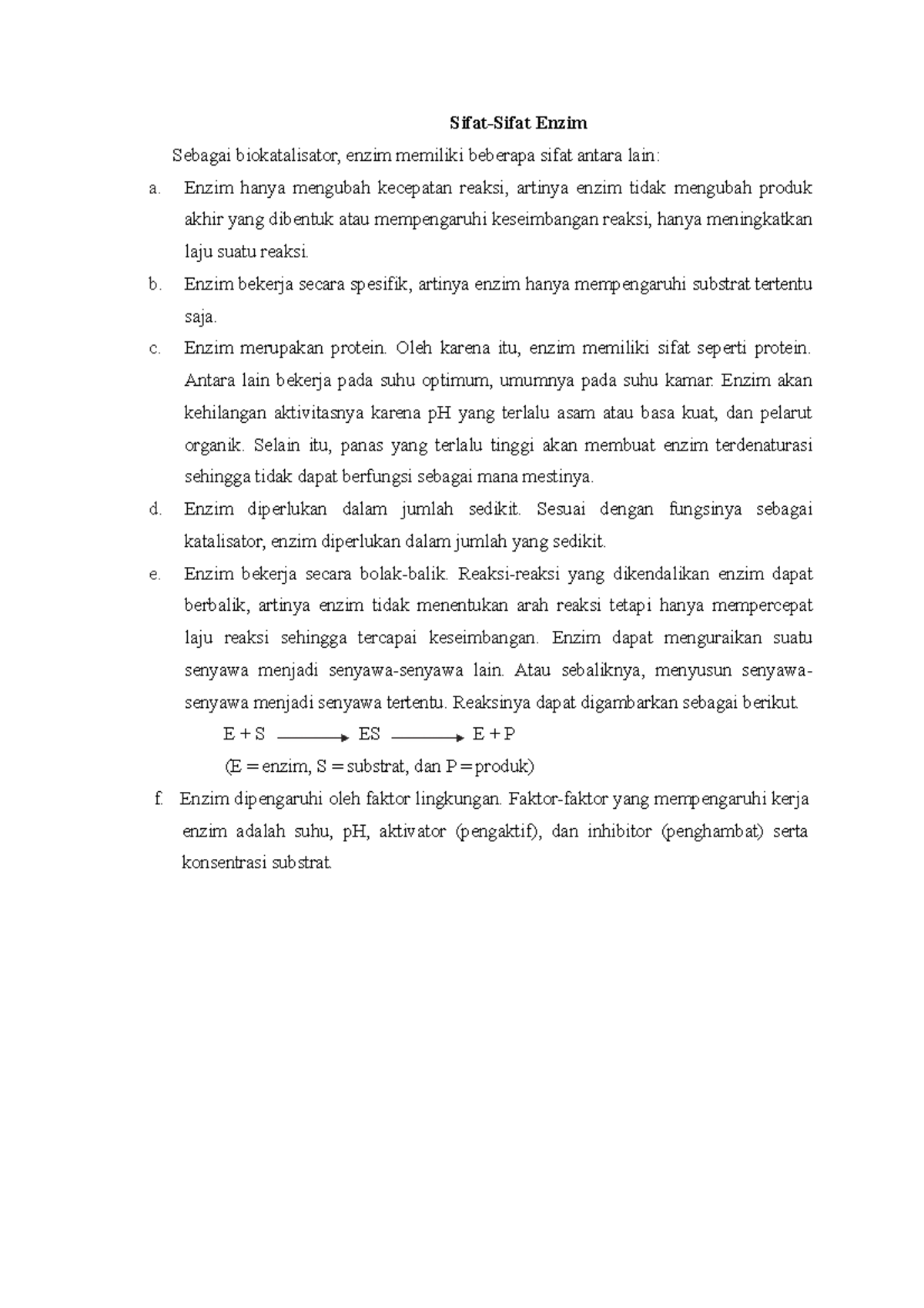 Sifat-Sifat enzim - catatan mata kuliah biologi dasar - Sifat-Sifat ...