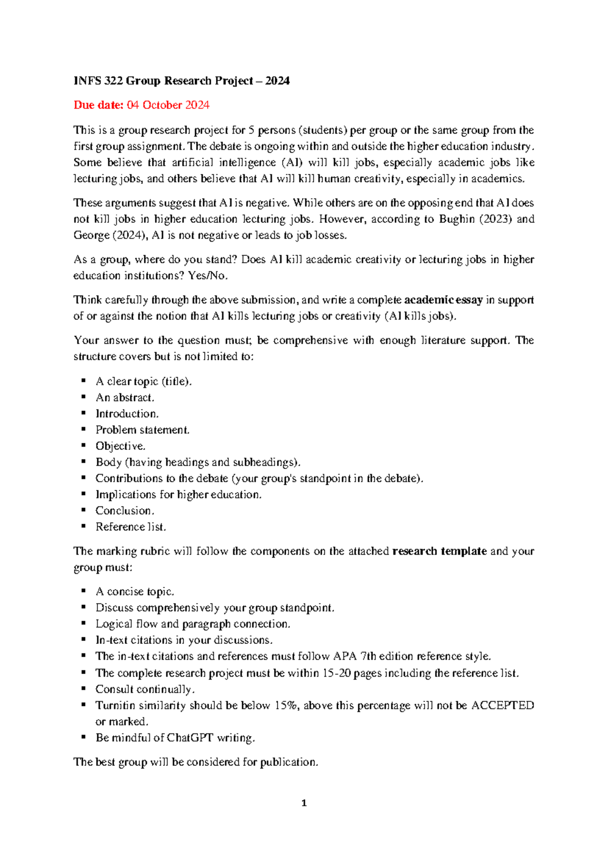 Group Project - IT RESEARCH - 1 INFS 322 Group Research Project – 2024 ...