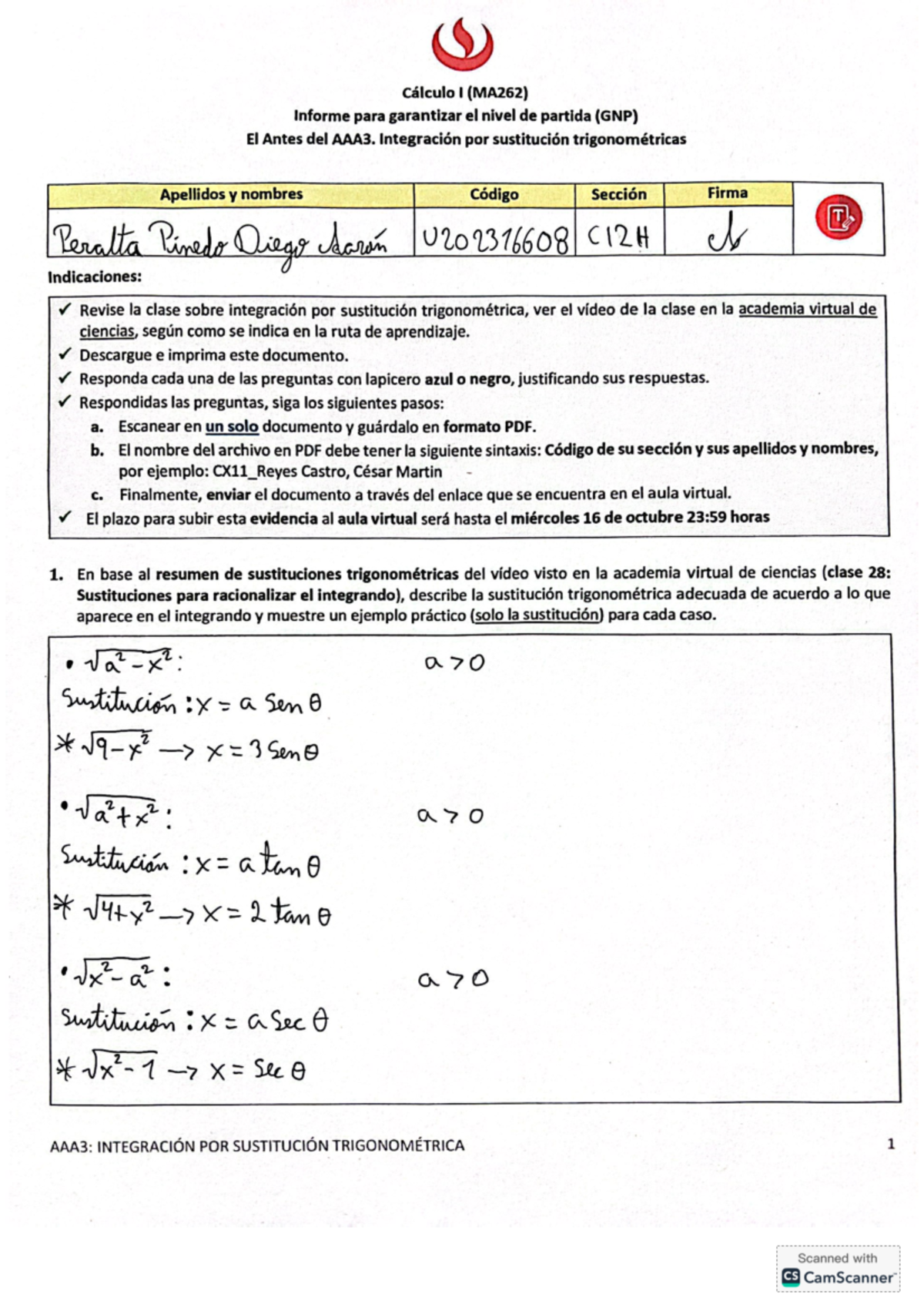 CI2H Peralta Pinedo, Diego Aarón - Cálculo I (MA262) Informe para ...