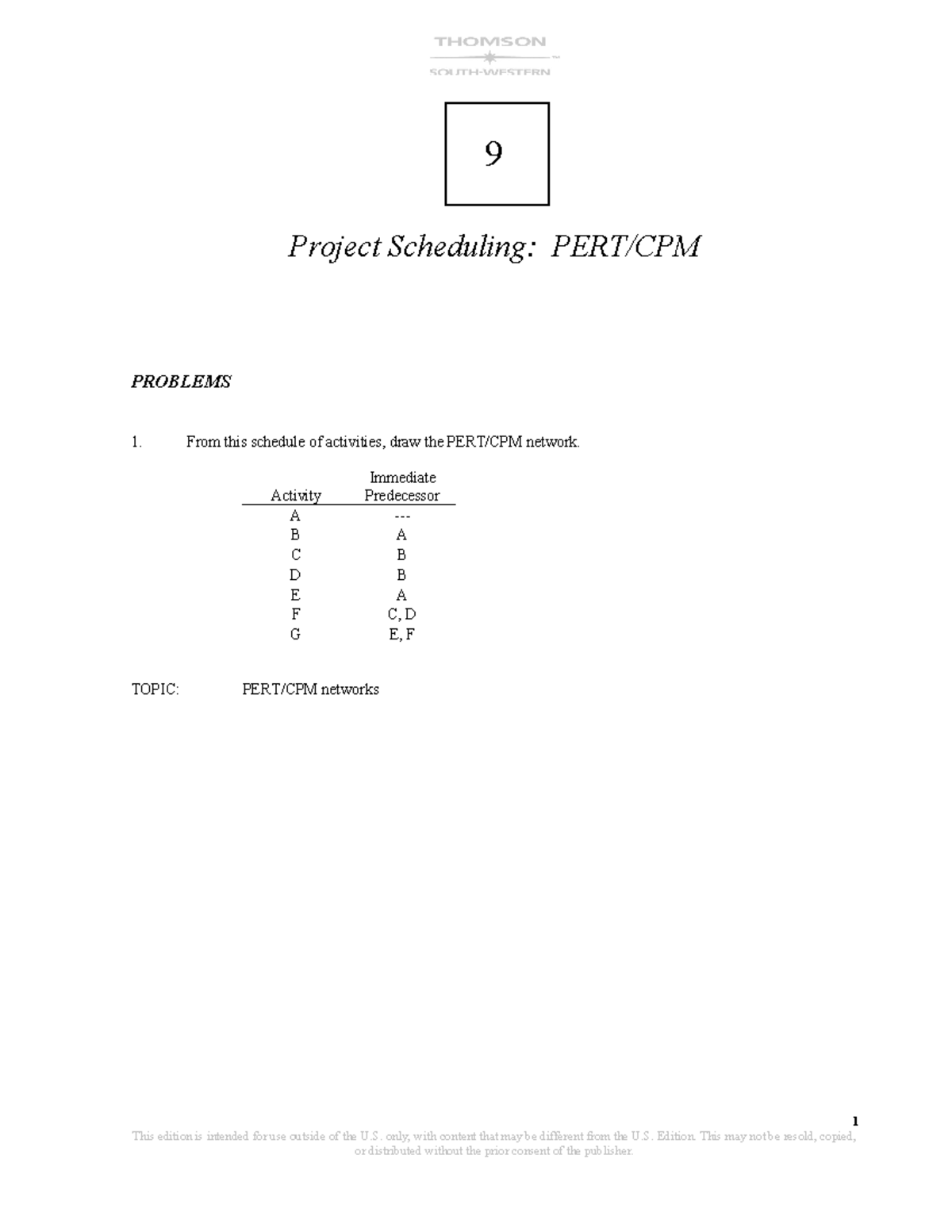 경영과학 HW#8 - management science - 9 Project Scheduling: PERT/CPM PROBLEMS 1. From this schedule ...
