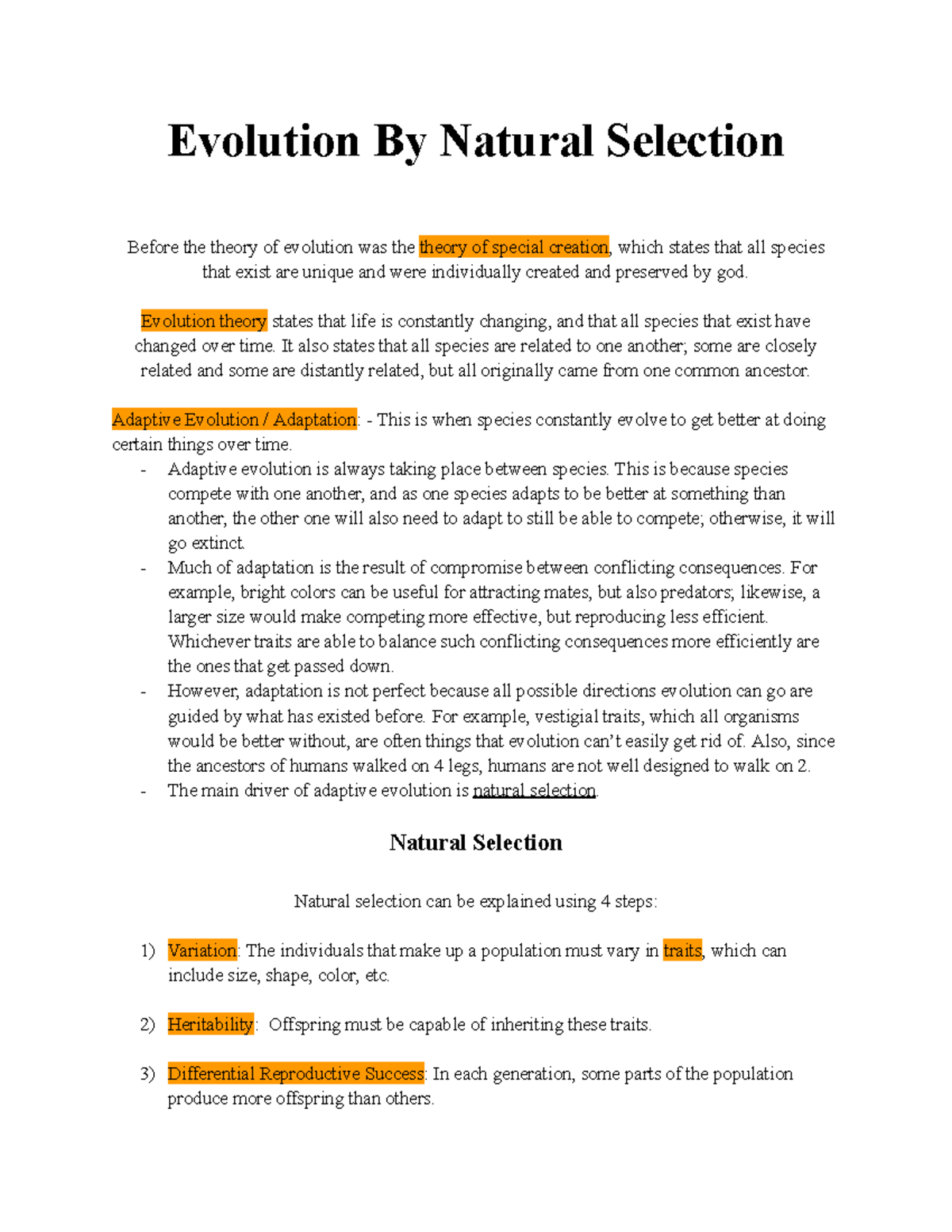 Biology - Unit 1 (Evolution by Natural Selection) - Evolution By ...