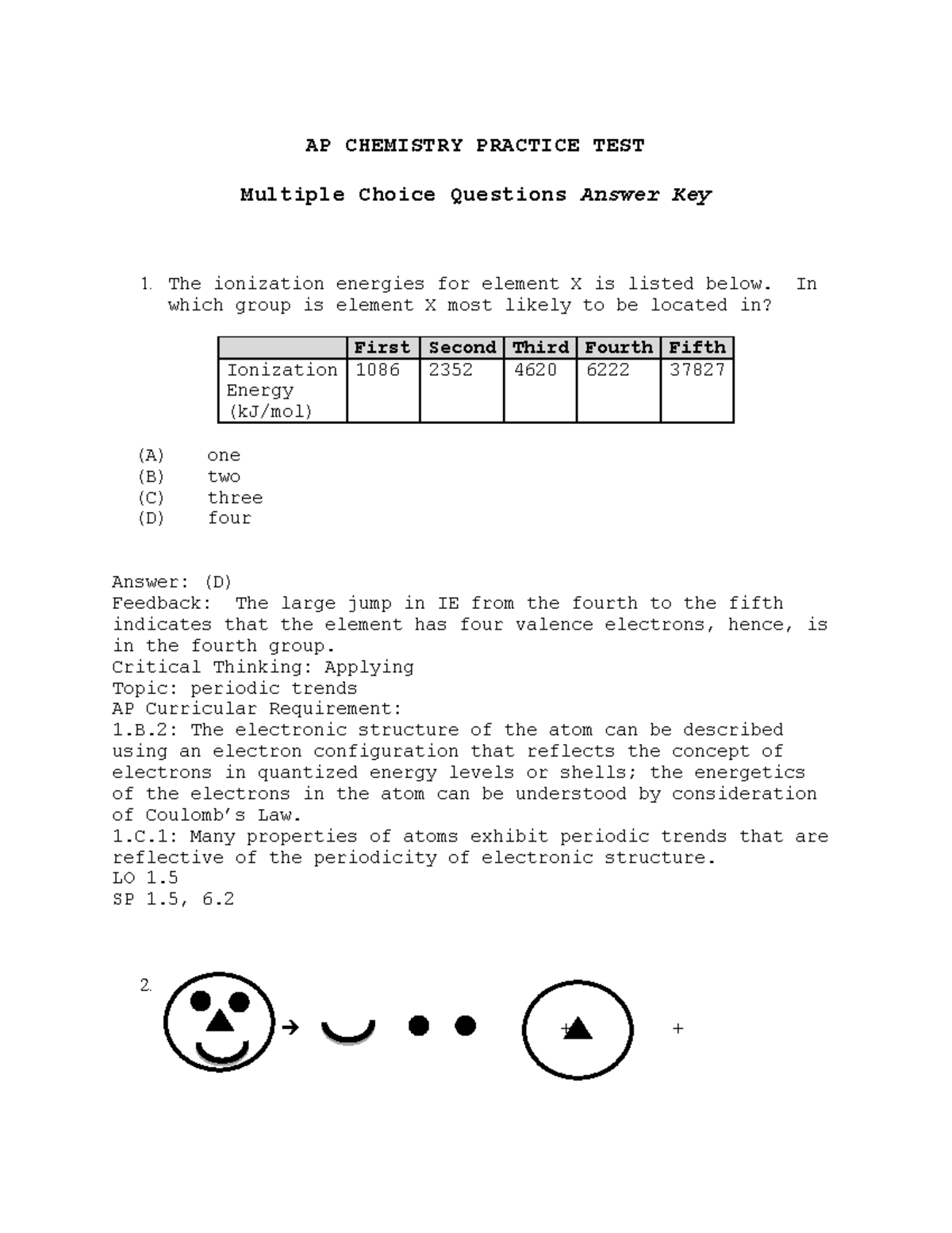 Packet 1 Answer Key Chem - AP CHEMISTRY PRACTICE TEST Multiple Choice ...