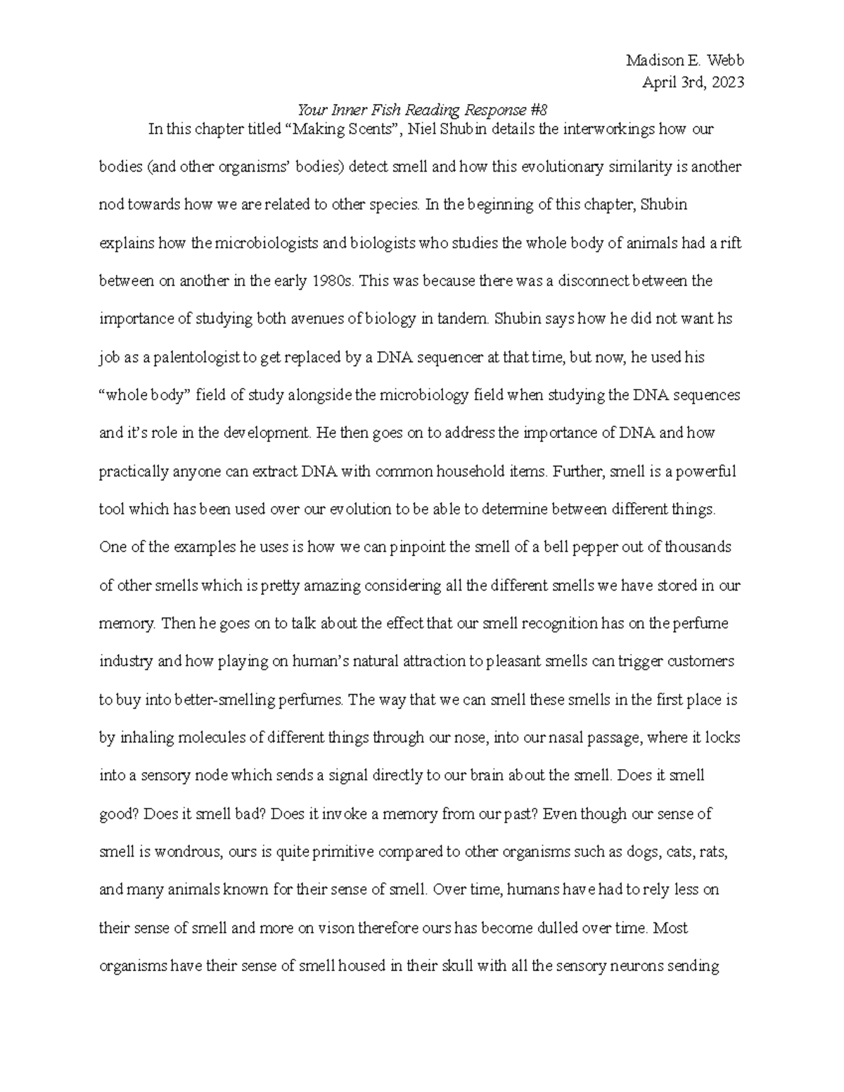 Evolution Chapter 8 - Madison E. Webb April 3rd, 2023 Your Inner Fish ...
