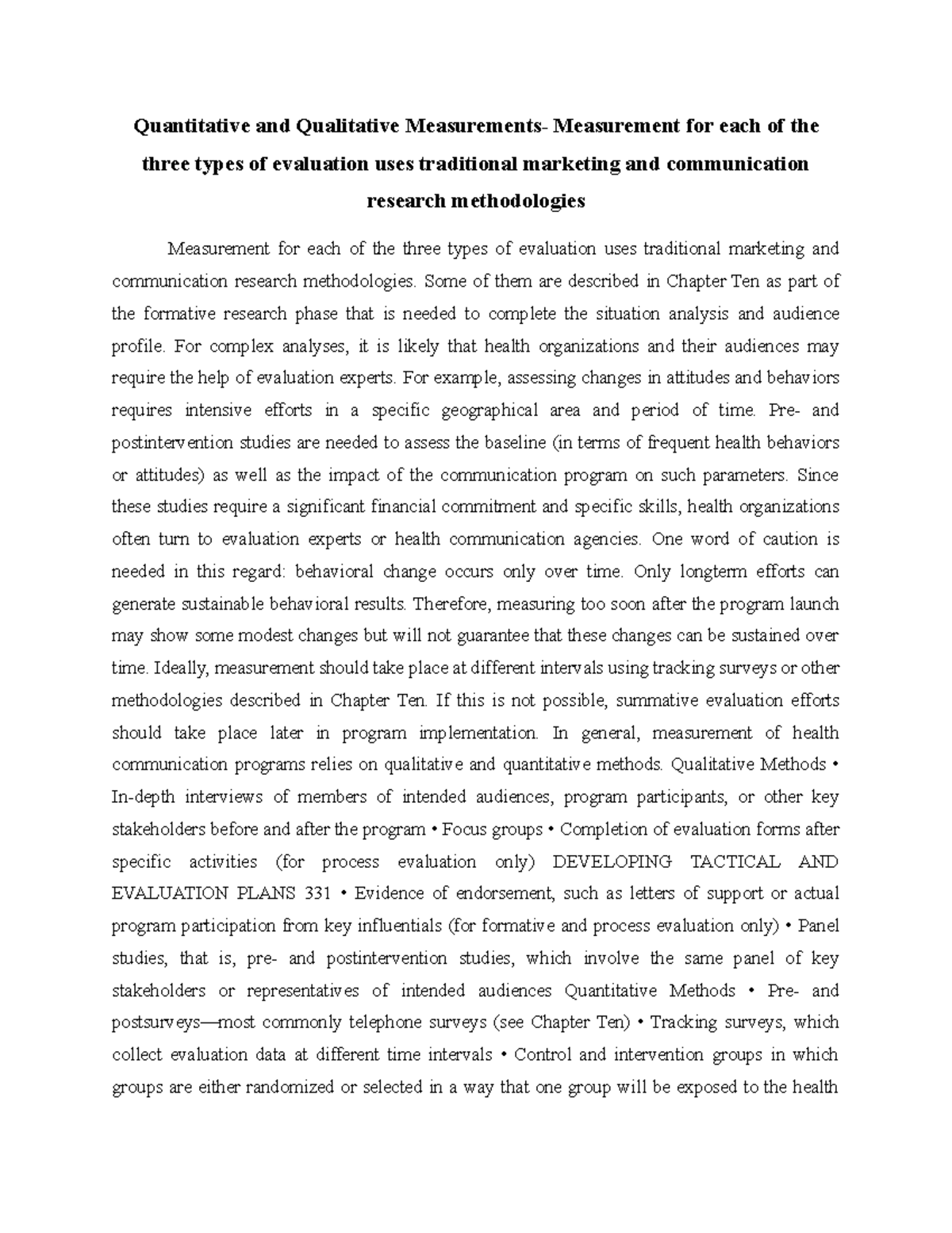 Quantitative and Qualitative Measurements- Measurement for each of the ...