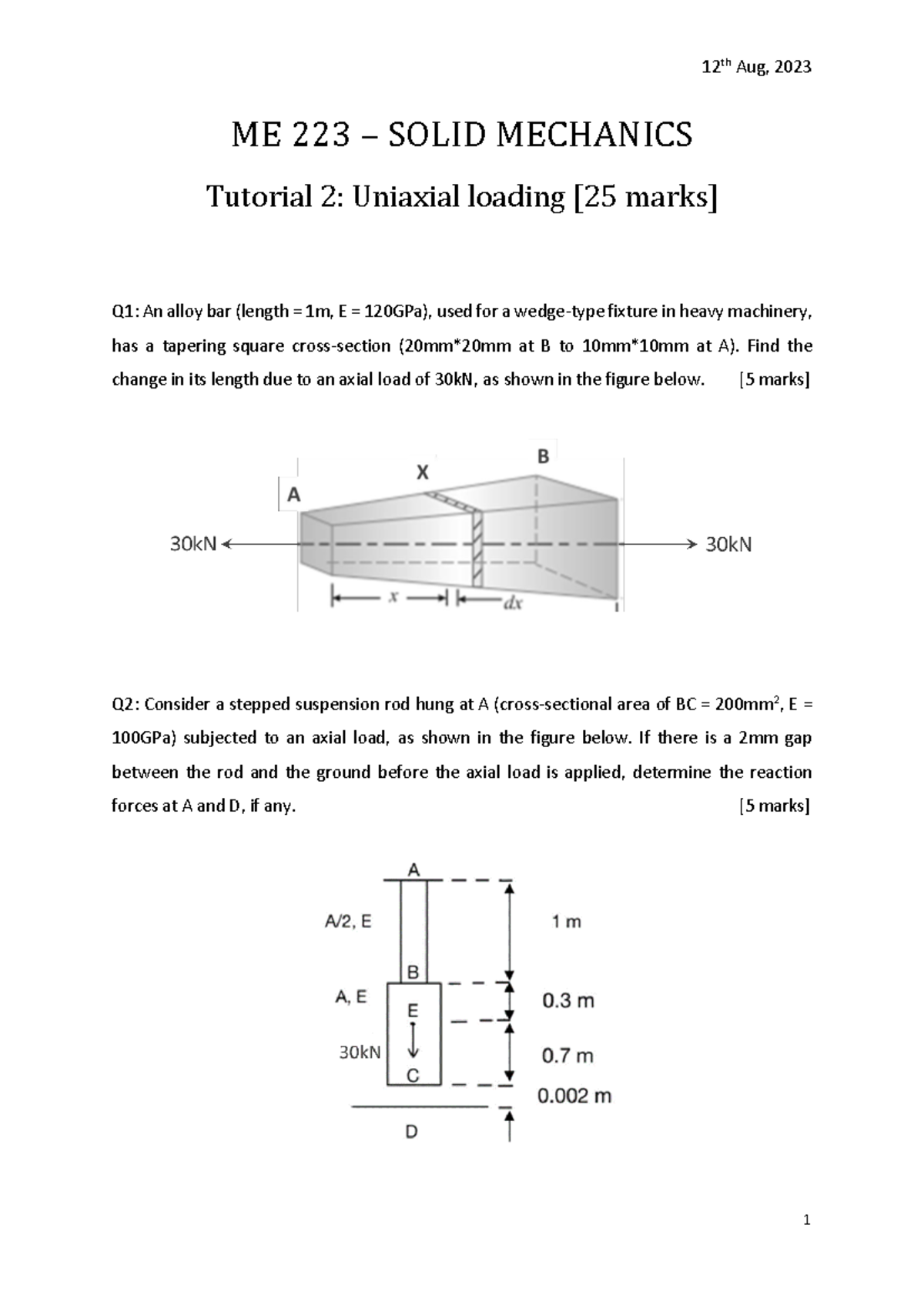 Tutorial 2 questions - gr8t - 12 th Aug, 202 3 1 ME 2 23 – SOLID ...