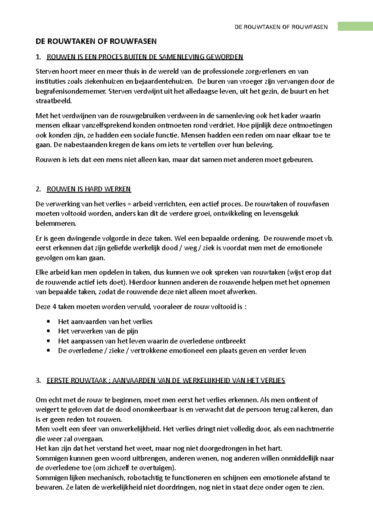 DE Rouwtaken OF Rouwfasen - DE ROUWTAKEN OF ROUWFASEN 1. ROUWEN IS EEN ...