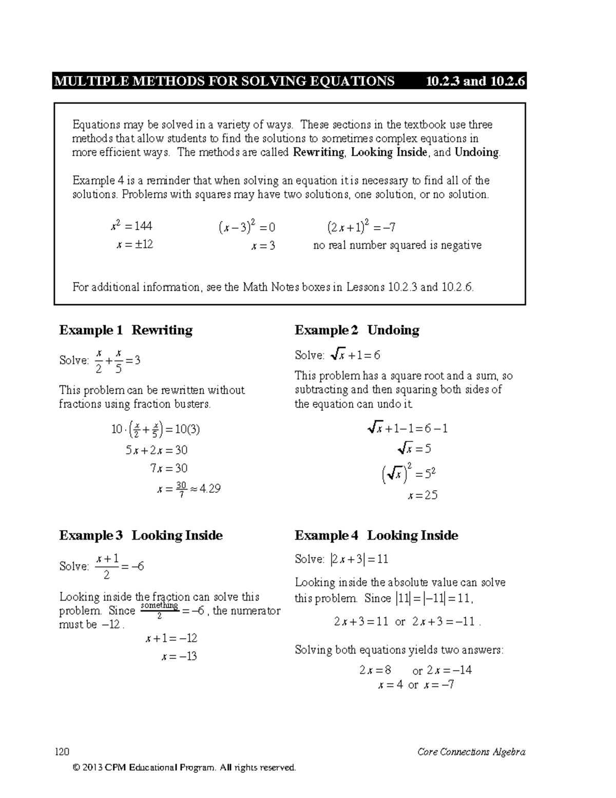 Alg 1 Ch 10 WS 4 – Solving All Types of Equations - 120 Core ...