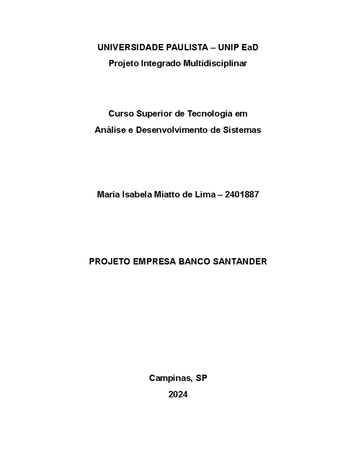 PIM 1 - UNIVERSIDADE PAULISTA – UNIP EaD Projeto Integrado ...