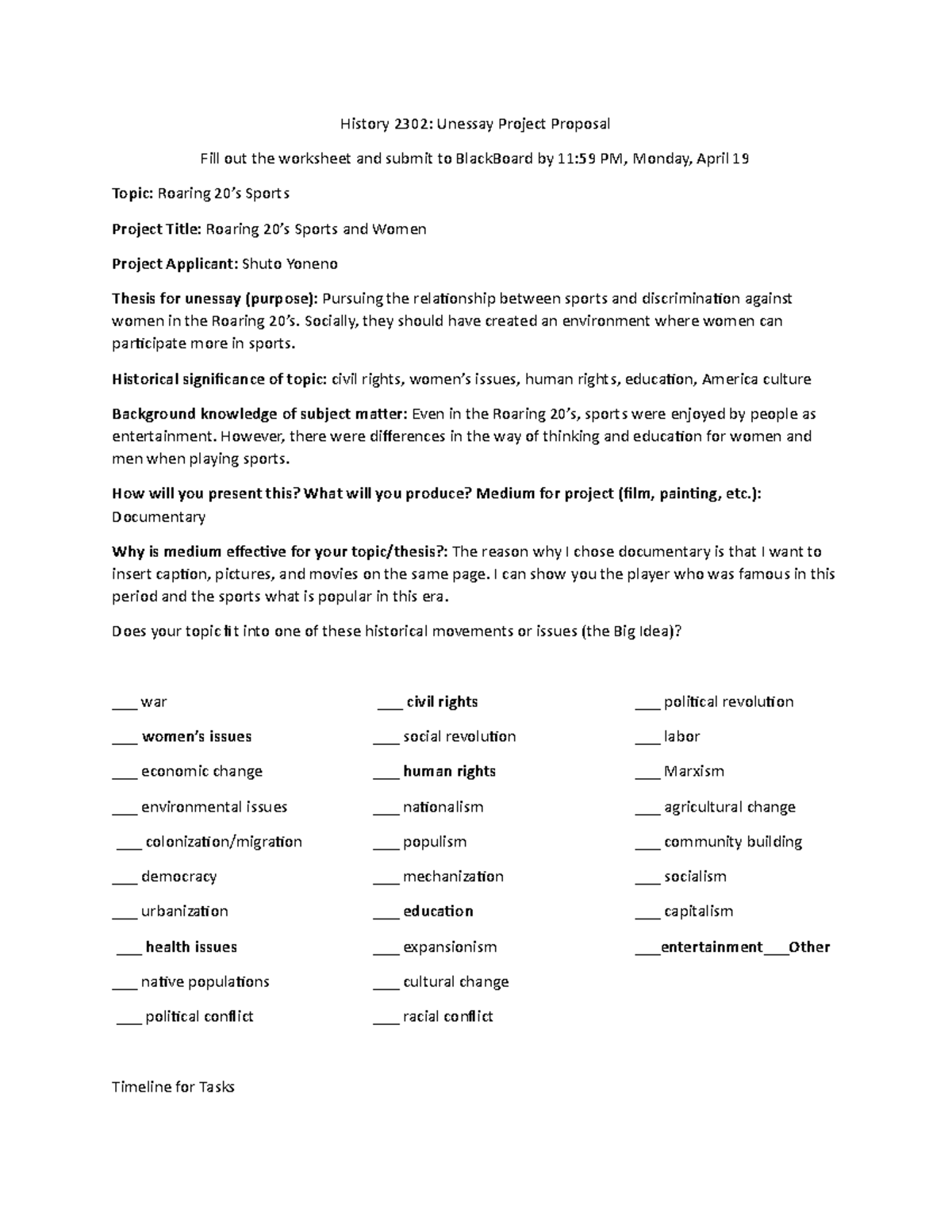 Unessay Proposal - It can help you. - History 2302: Unessay Project ...