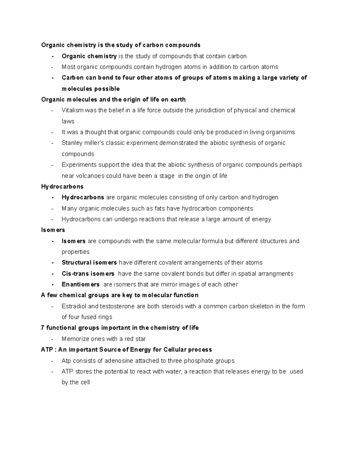 Bio Chap 4 Notes - Organic chemistry is the study of carbon compounds ...