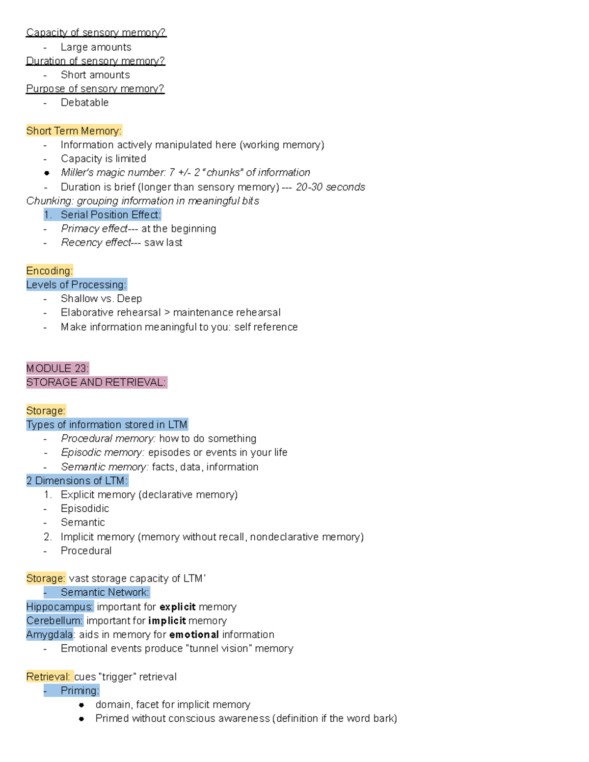 PSY 100 - EXAM 2 - CSU PSY 100 - Capacity of sensory memory? - Large amounts Duration of sensory ...