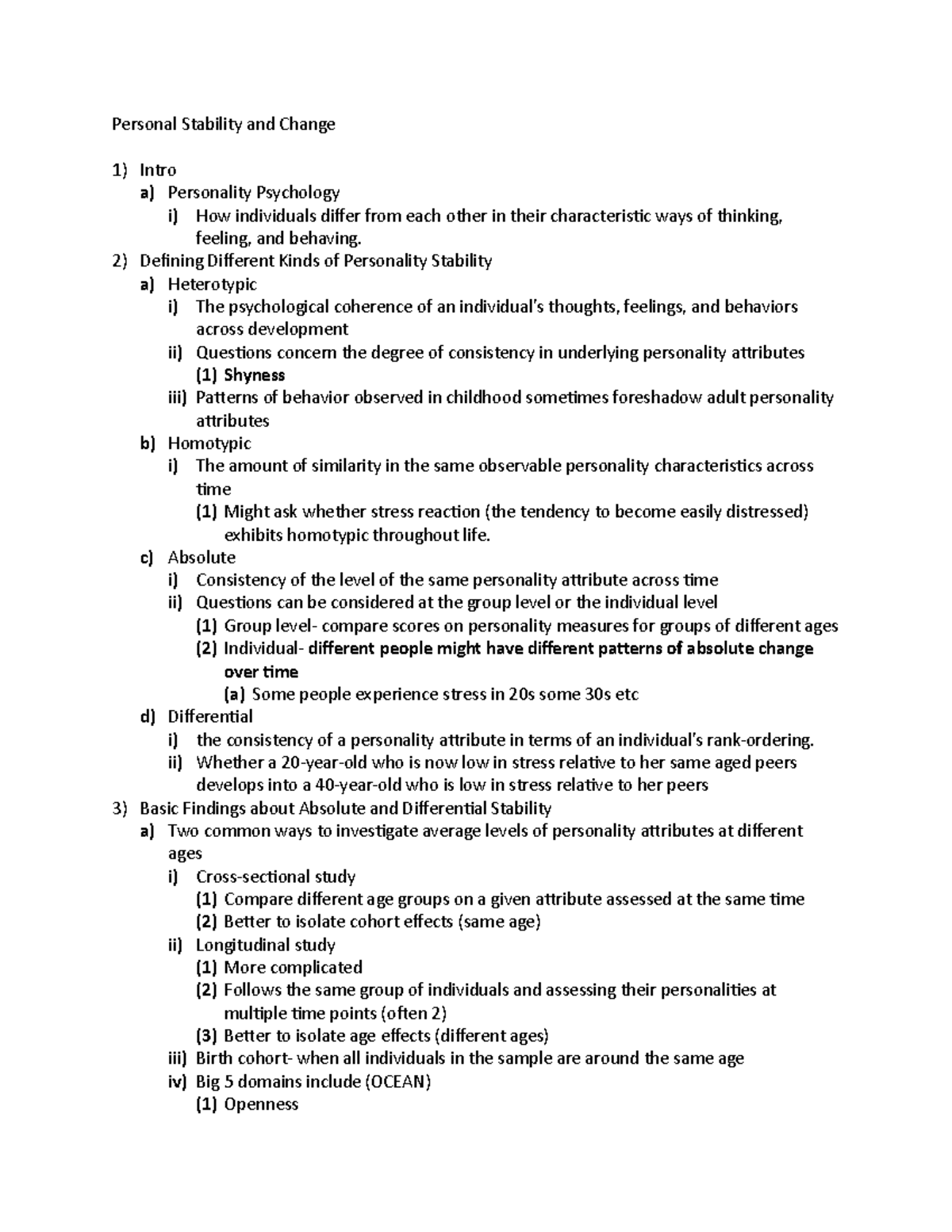 Personal Stability and Change Paper Notes - Personal Stability and ...