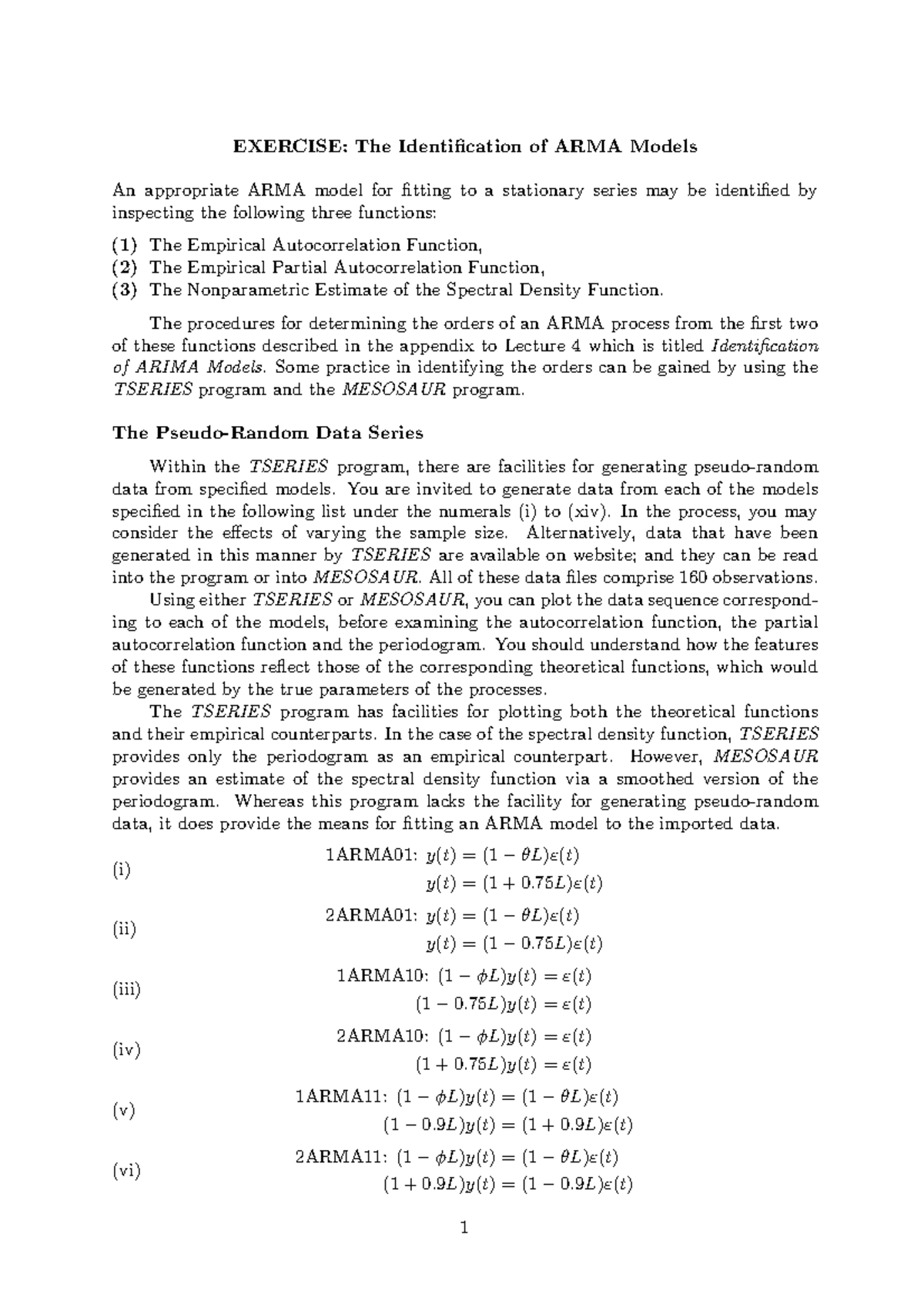 Exercise - The Identification of ARMA Models - EXERCISE: The ...