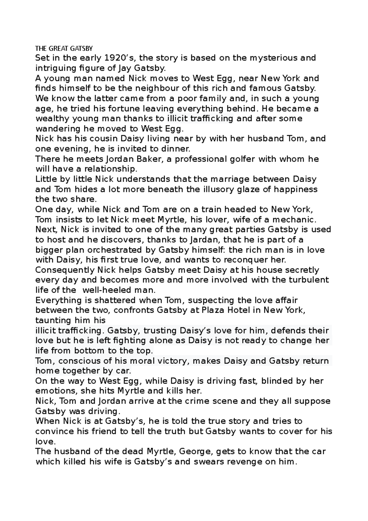 The Great Gatsby - THE GREAT GATSBY Set in the early 1920’s, the story ...