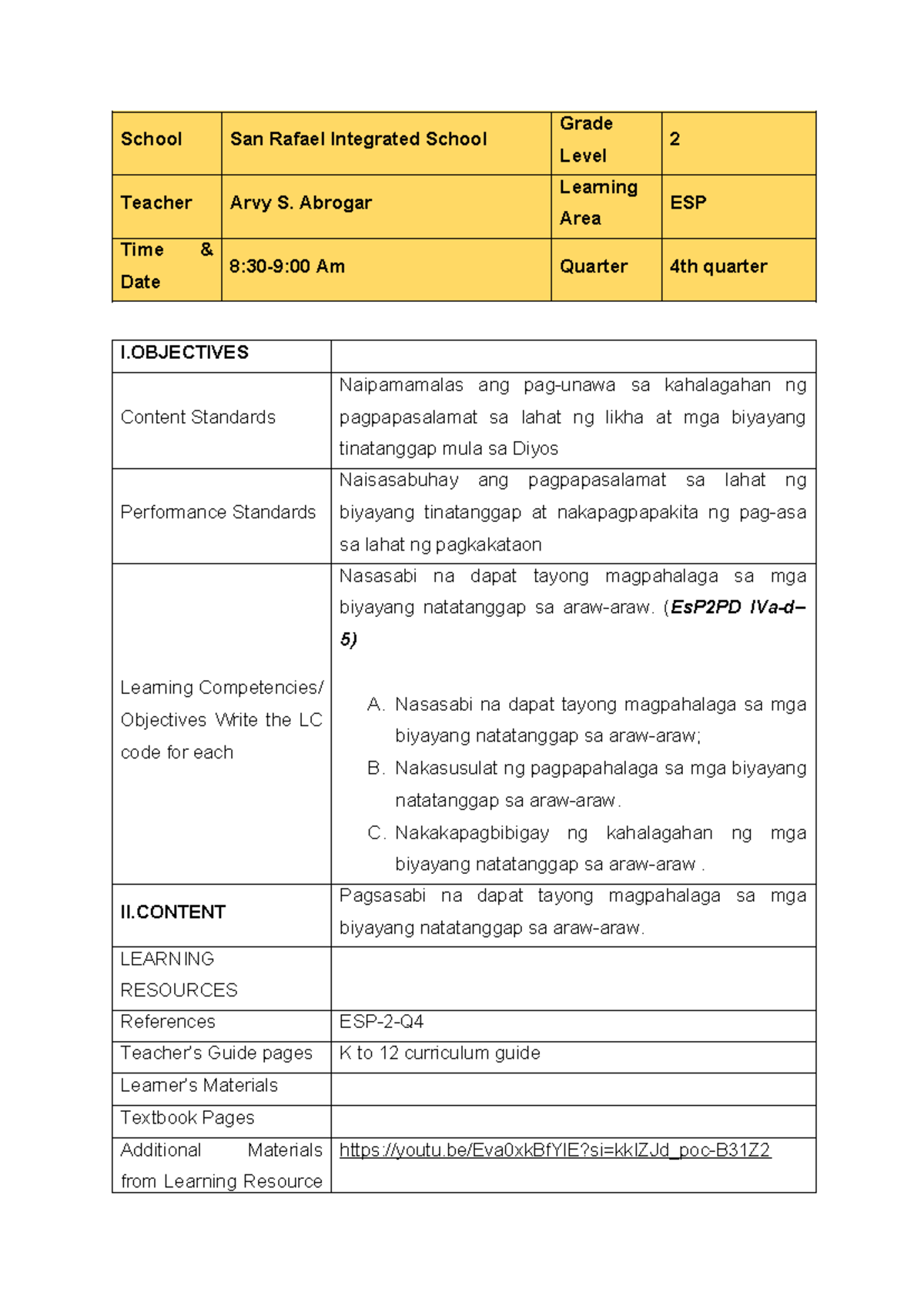 Final DEMO ESP Grade 2 - School San Rafael Integrated School Grade ...