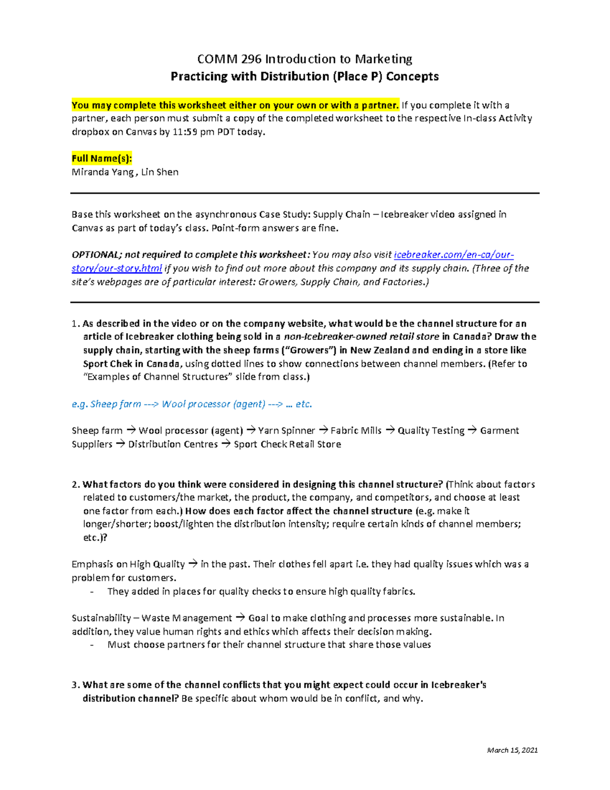 COMM 296- Distribution Concepts - March 15, 2021 COMM 296 Introduction ...