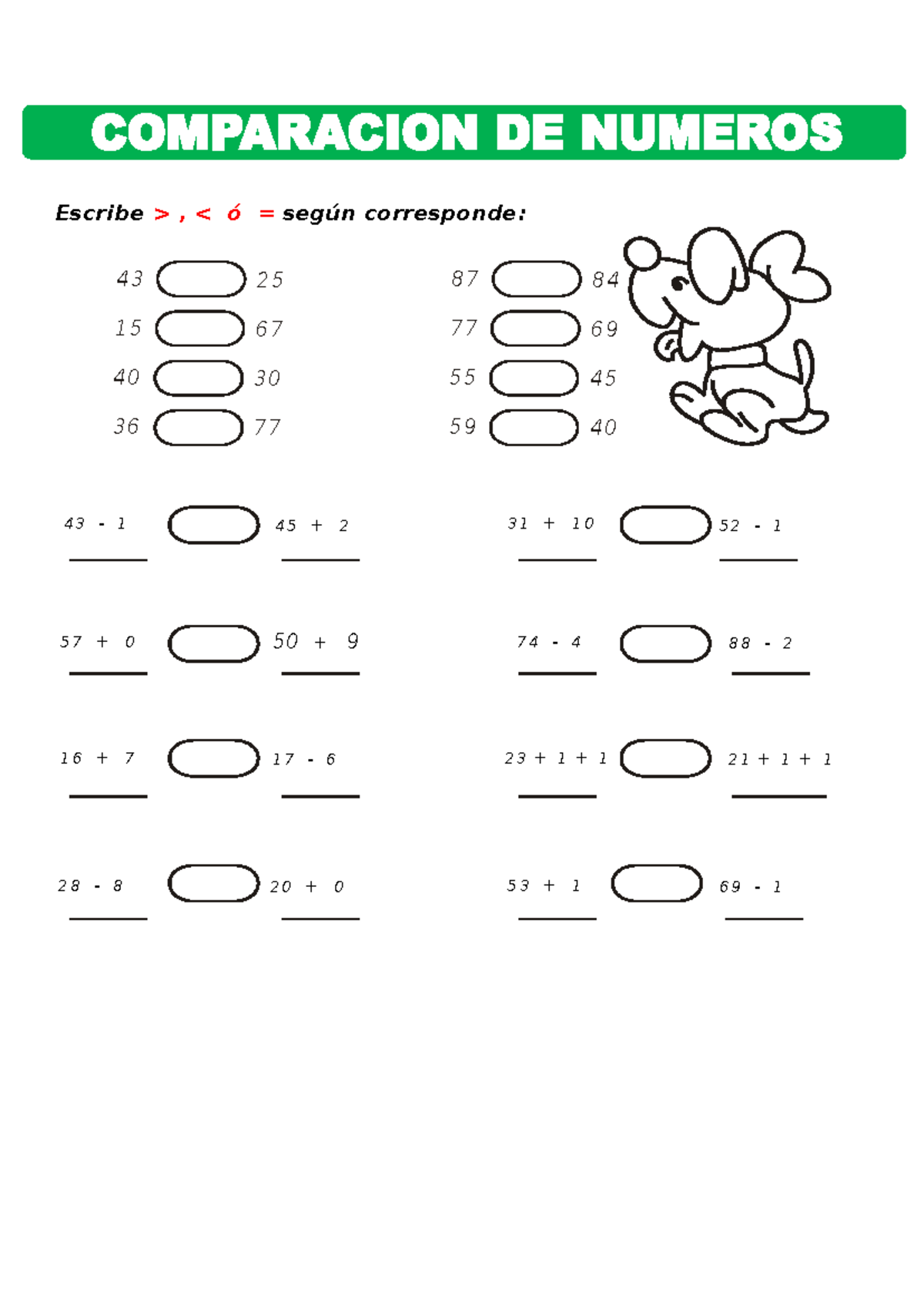 Comparacion de Numeros para Segundo de Primaria - Escribe > ,