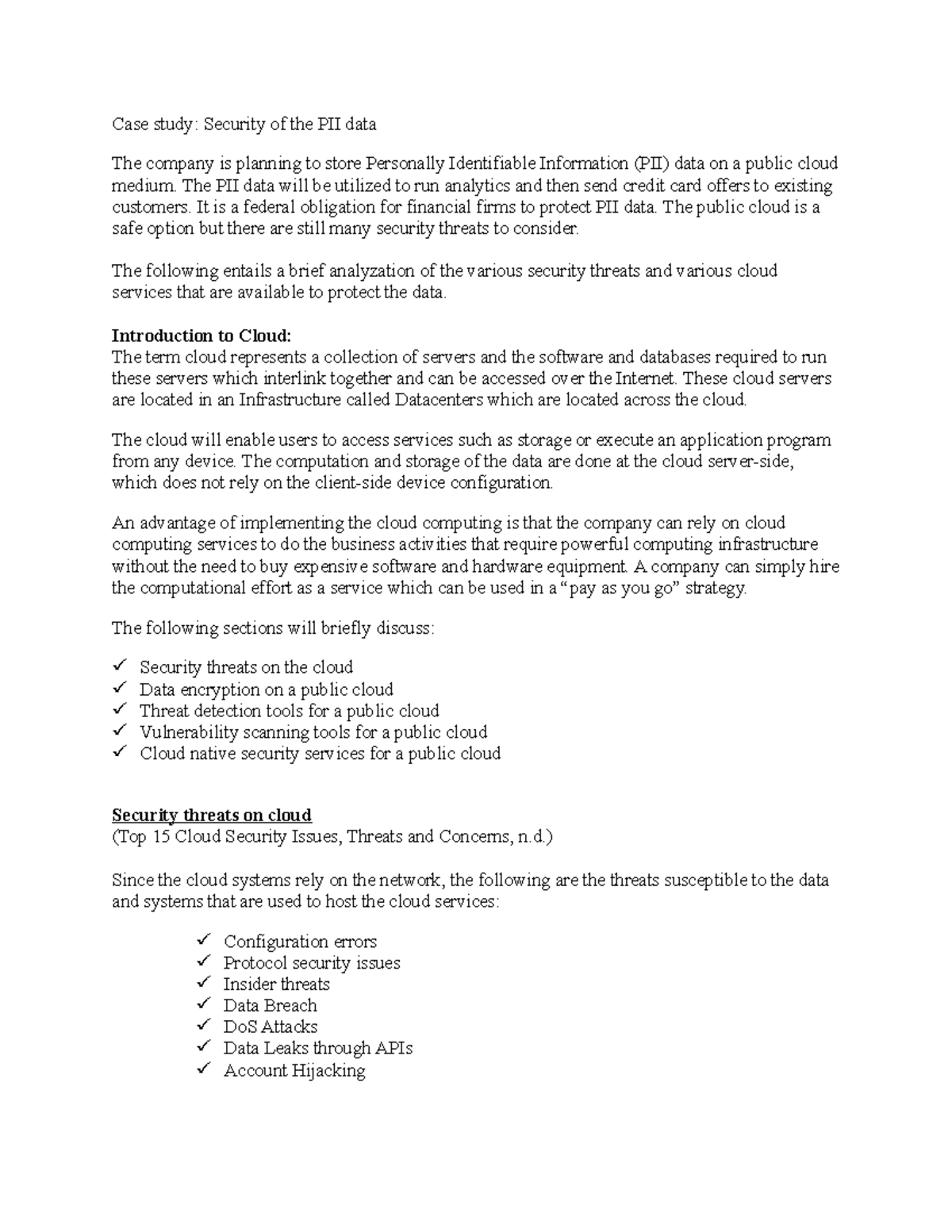 CTS4623 CCBE Module 05 Assignment Deliverable 5 - Cloud Security Threats and Mitigation 2 26 22 ...