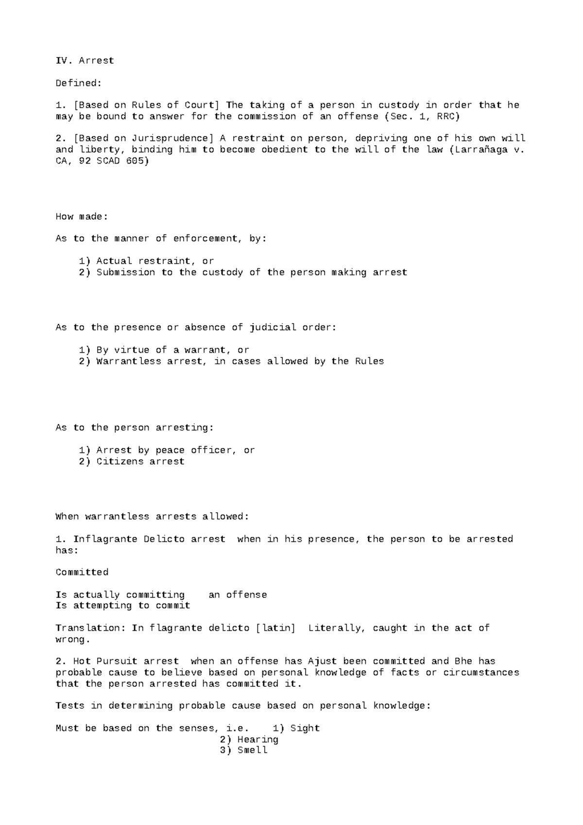 CRIM PROC 2 - crim proc 2 module - IV. Arrest Defined: [Based on Rules ...