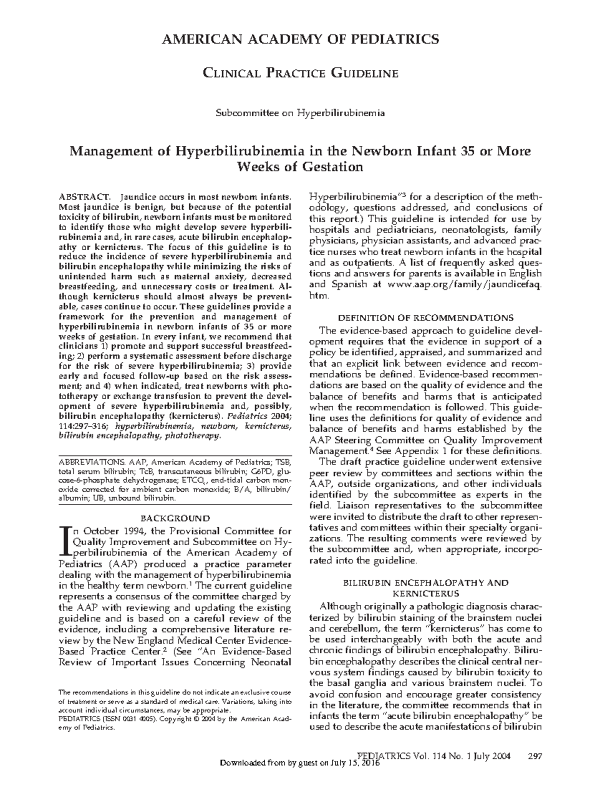 Hyperbilirubinemia AAP Guidelines AMERICAN ACADEMY OF PEDIATRICS 