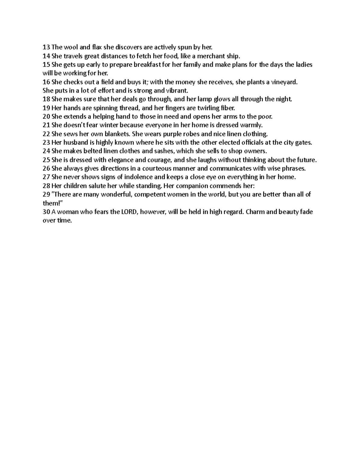 Proverbs 31-13-30 - biblical - 13 The wool and flax she discovers are ...
