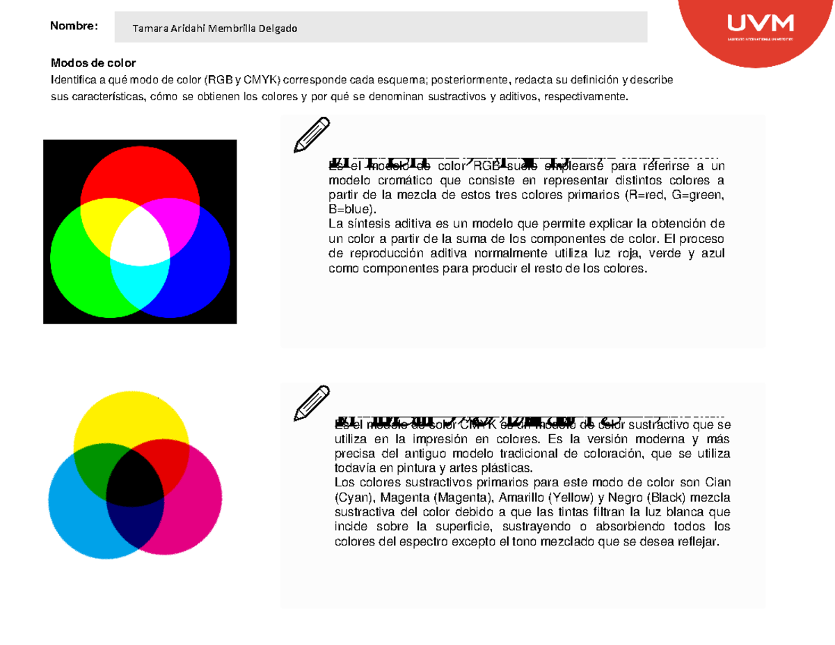Act2 TAMD - Me saco 10 - Nombre: Modos de color Identifica a qué modo ...