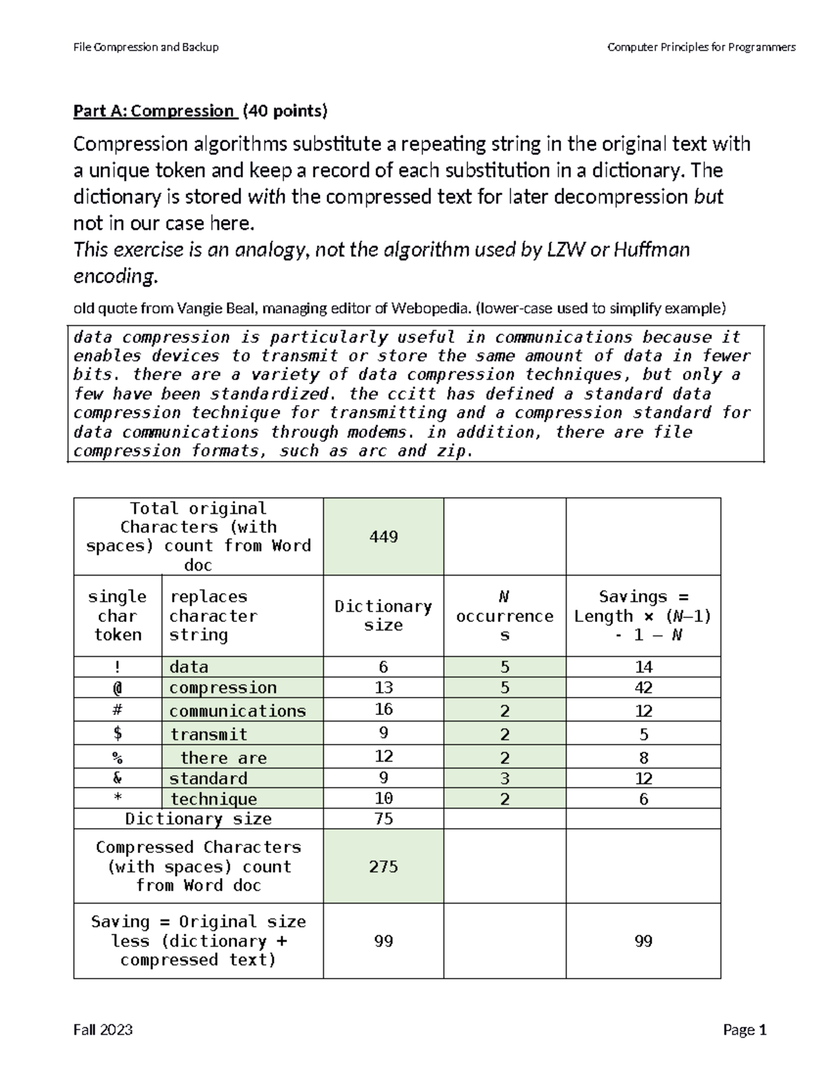 CP4P Compression Backup Activity Instructions - Part A: Compression (40 ...
