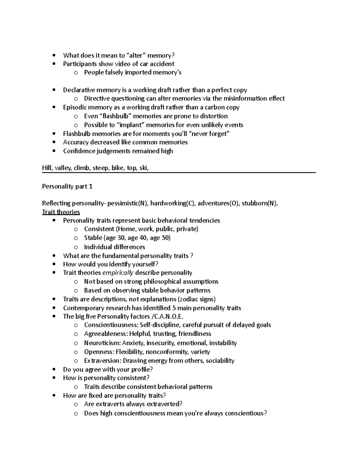 PSY 101 Personality notes - What does it mean to “alter” memory ...