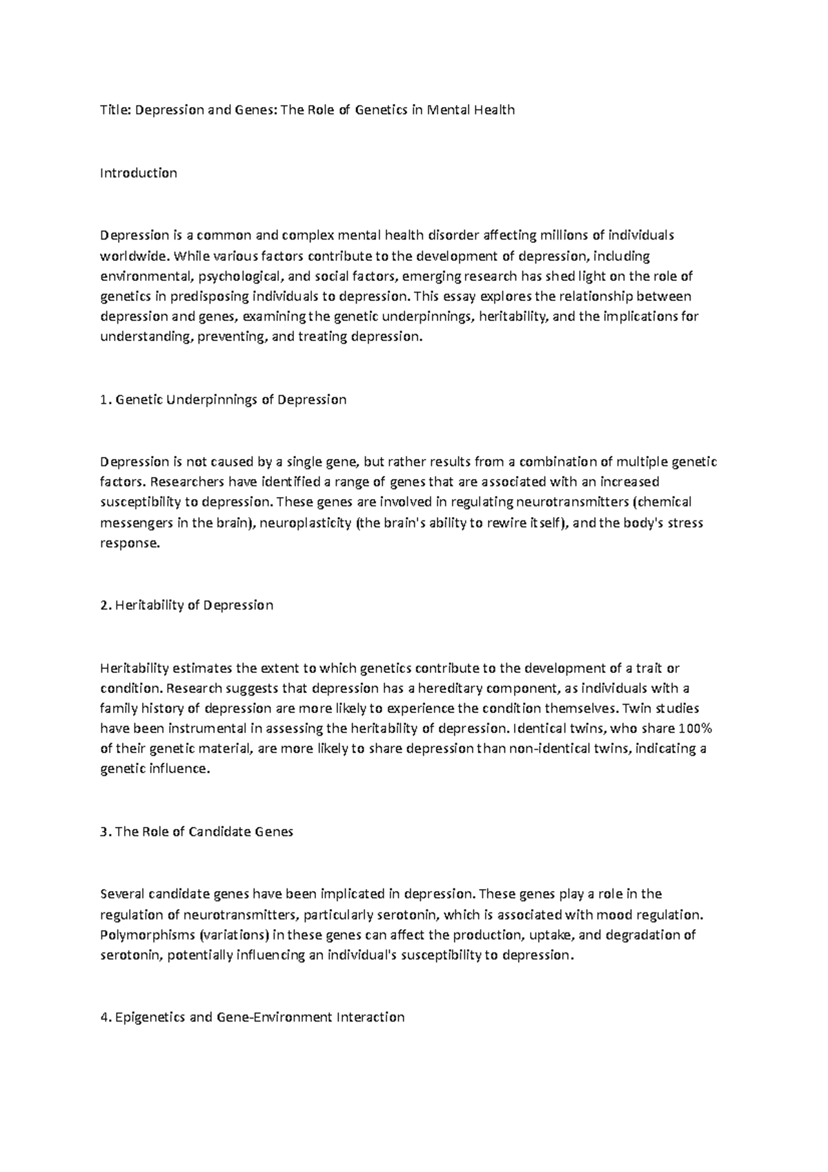 Depression n genes - Title: Depression and Genes: The Role of Genetics ...