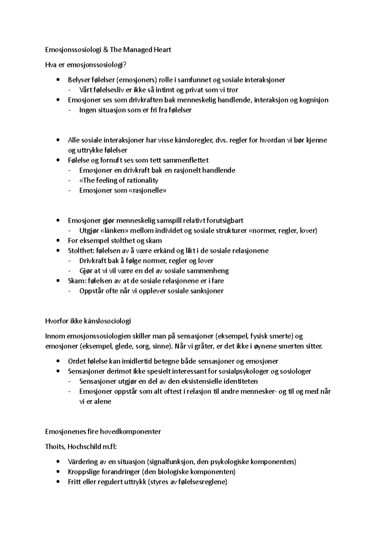 Emosjonssosiologi - Anteckningar - Emosjonssosiologi & The Managed ...