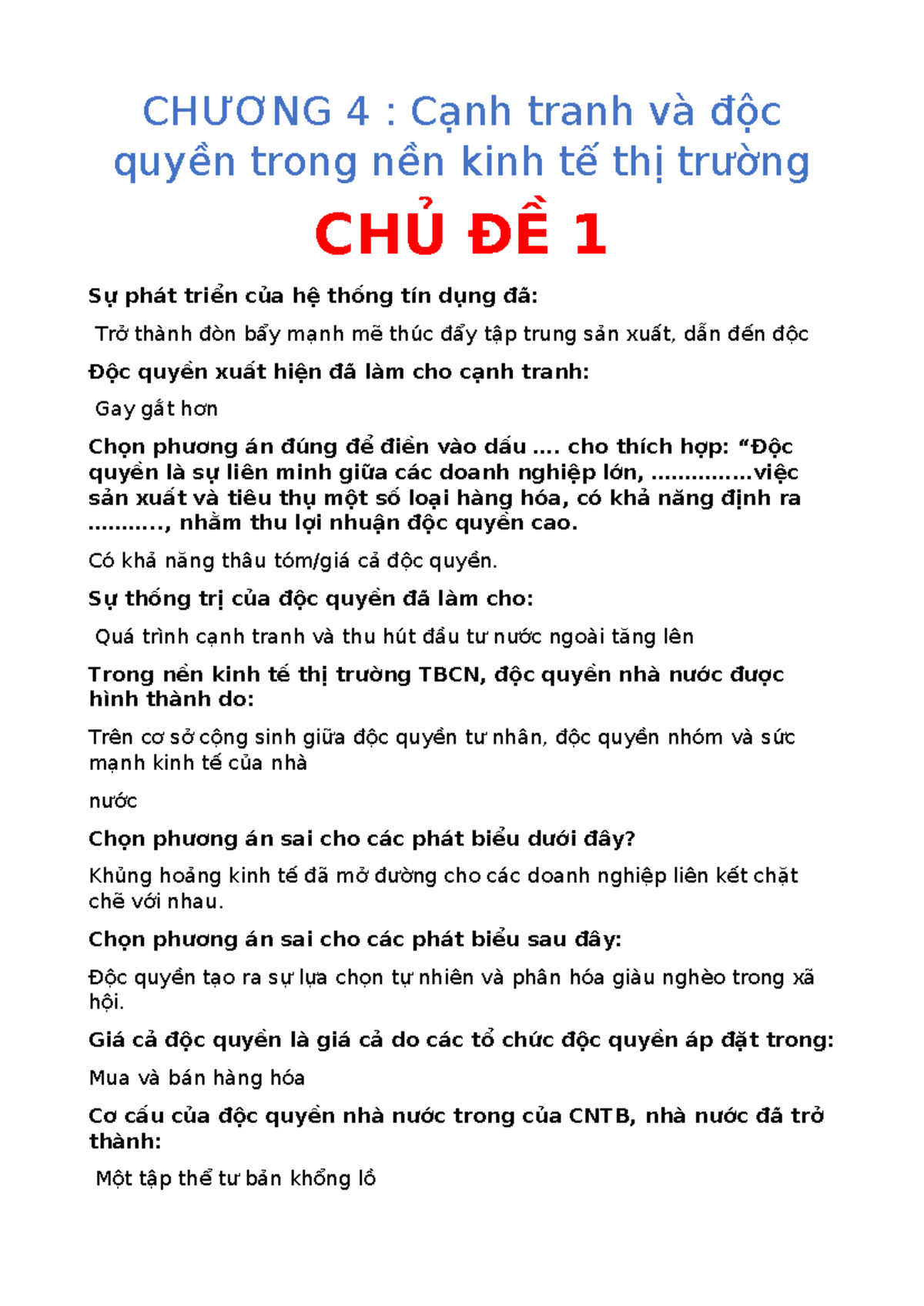 Kinh Te Chinh Tri - fgdgd - CHƯƠNG 4 : Cạnh tranh và độc quyền trong ...