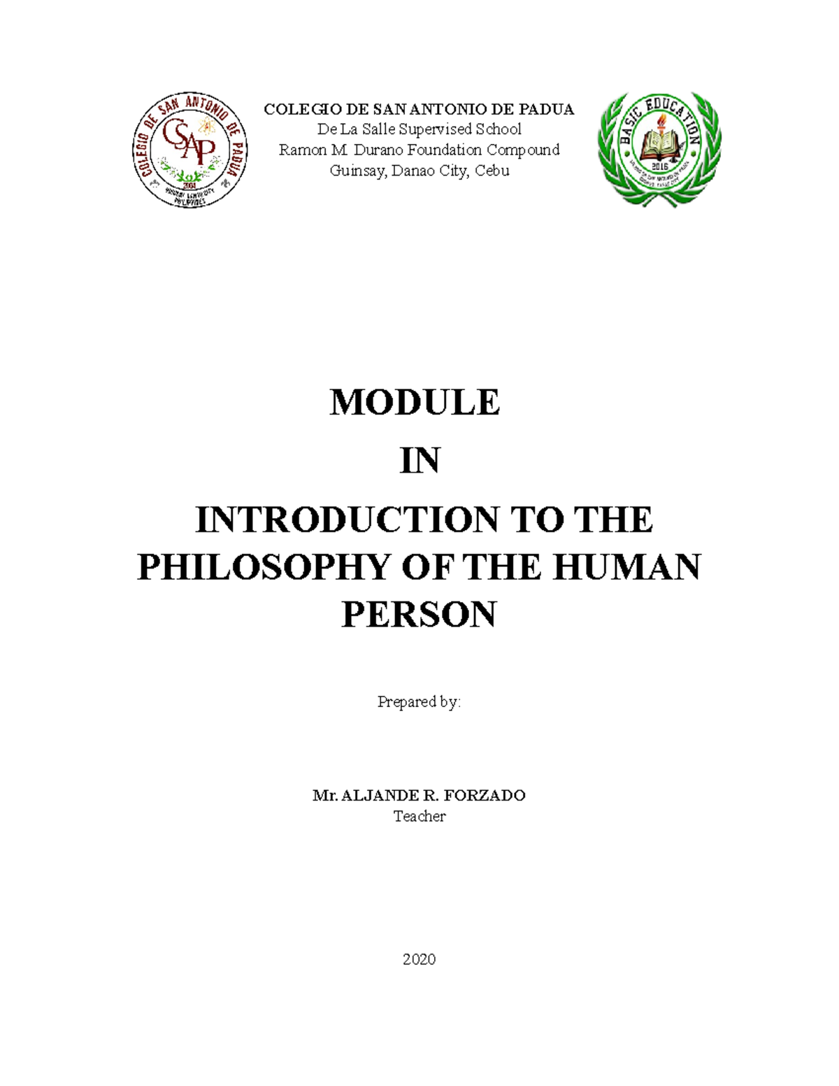 Module in Philosophy - COLEGIO DE SAN ANTONIO DE PADUA De La Salle ...