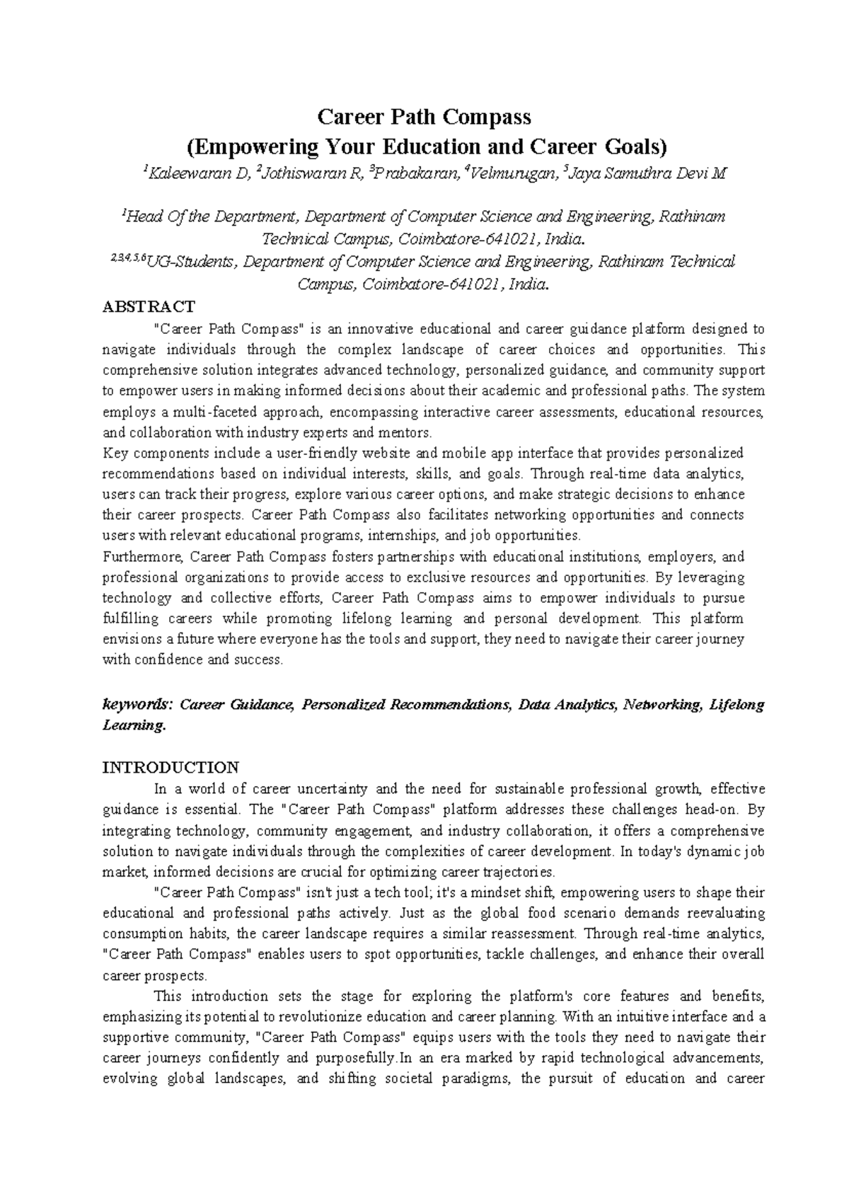 Career Path Compass Paper - Career Path Compass (Empowering Your ...