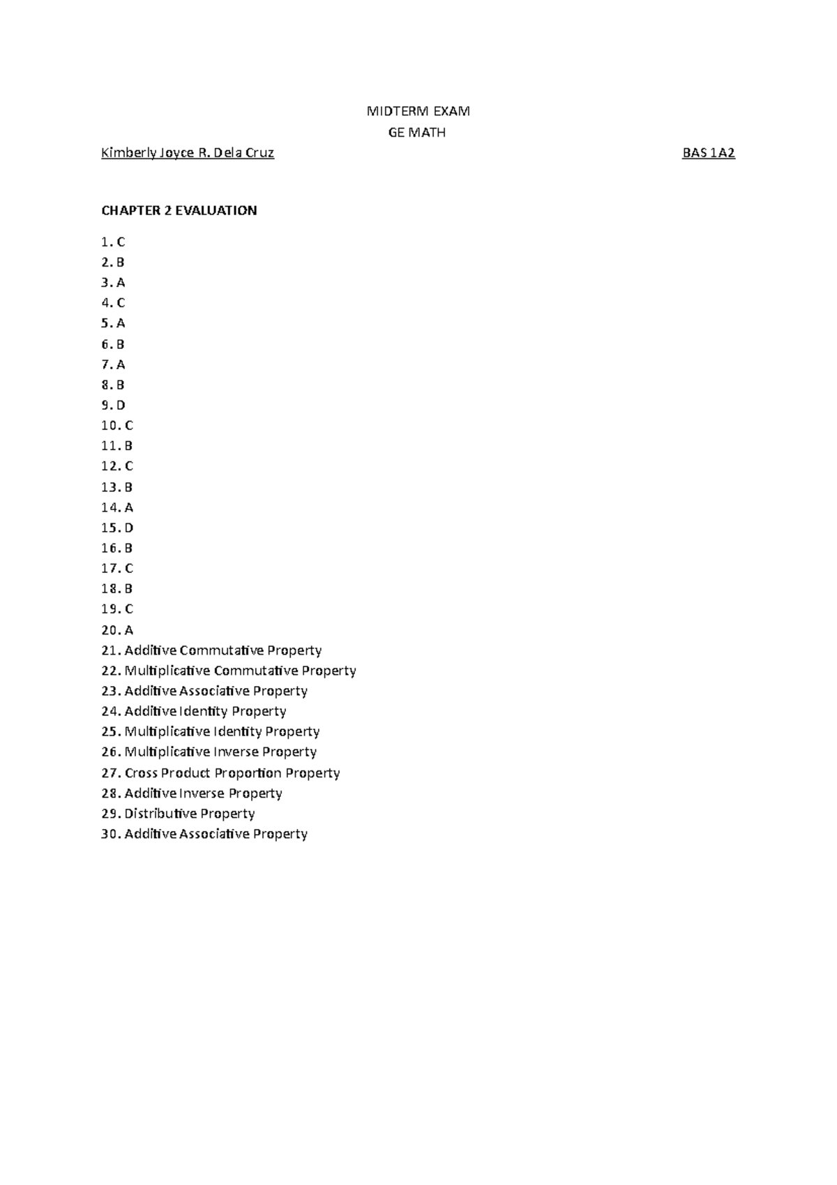 Midterm GE MATH Kdelacruz BAS 1A2 - MIDTERM EXAM GE MATH Kimberly Joyce ...