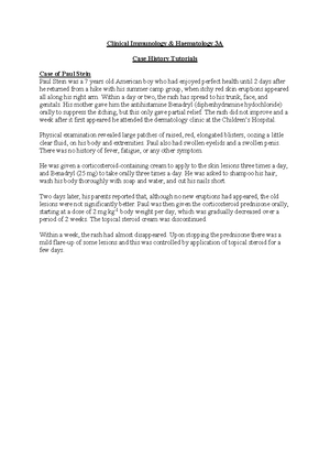 Case study cih - Clinical Immunology & Haematology 3A Case History ...