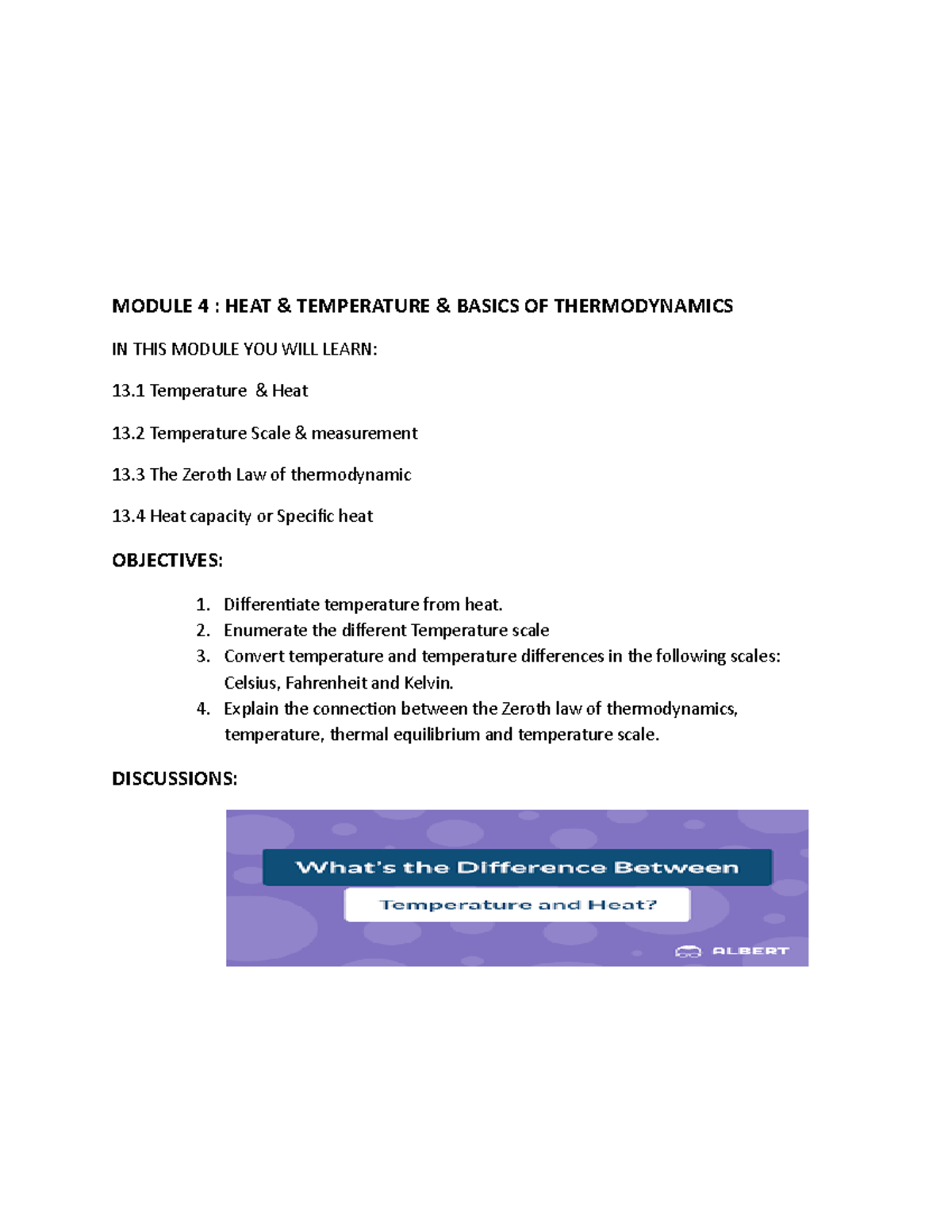 Lecture 04: Thermodynamics - MODULE 4 : HEAT & TEMPERATURE & BASICS OF THERMODYNAMICS IN - Studocu