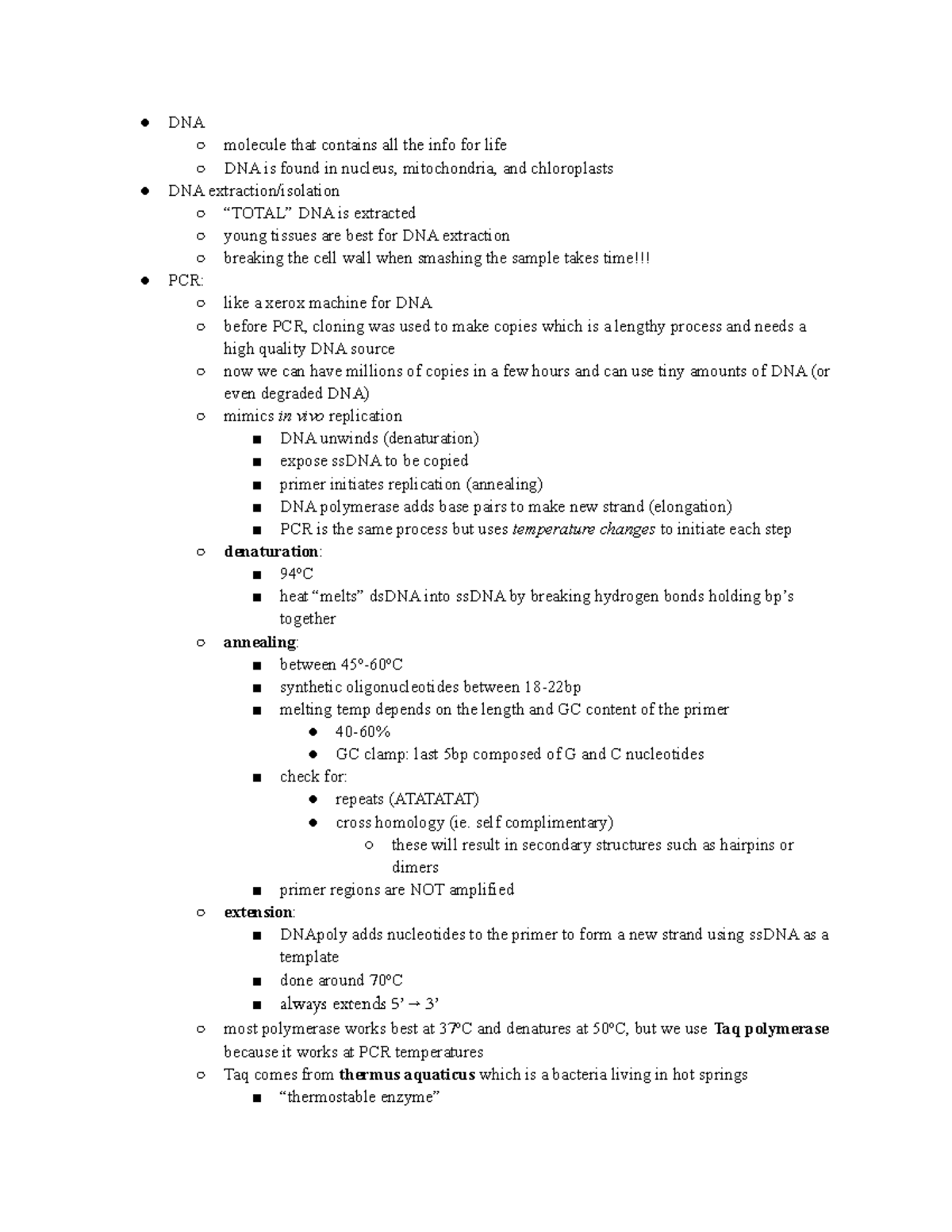 GMO, DNA Extraction, PCR Notes - DNA molecule that contains all the ...