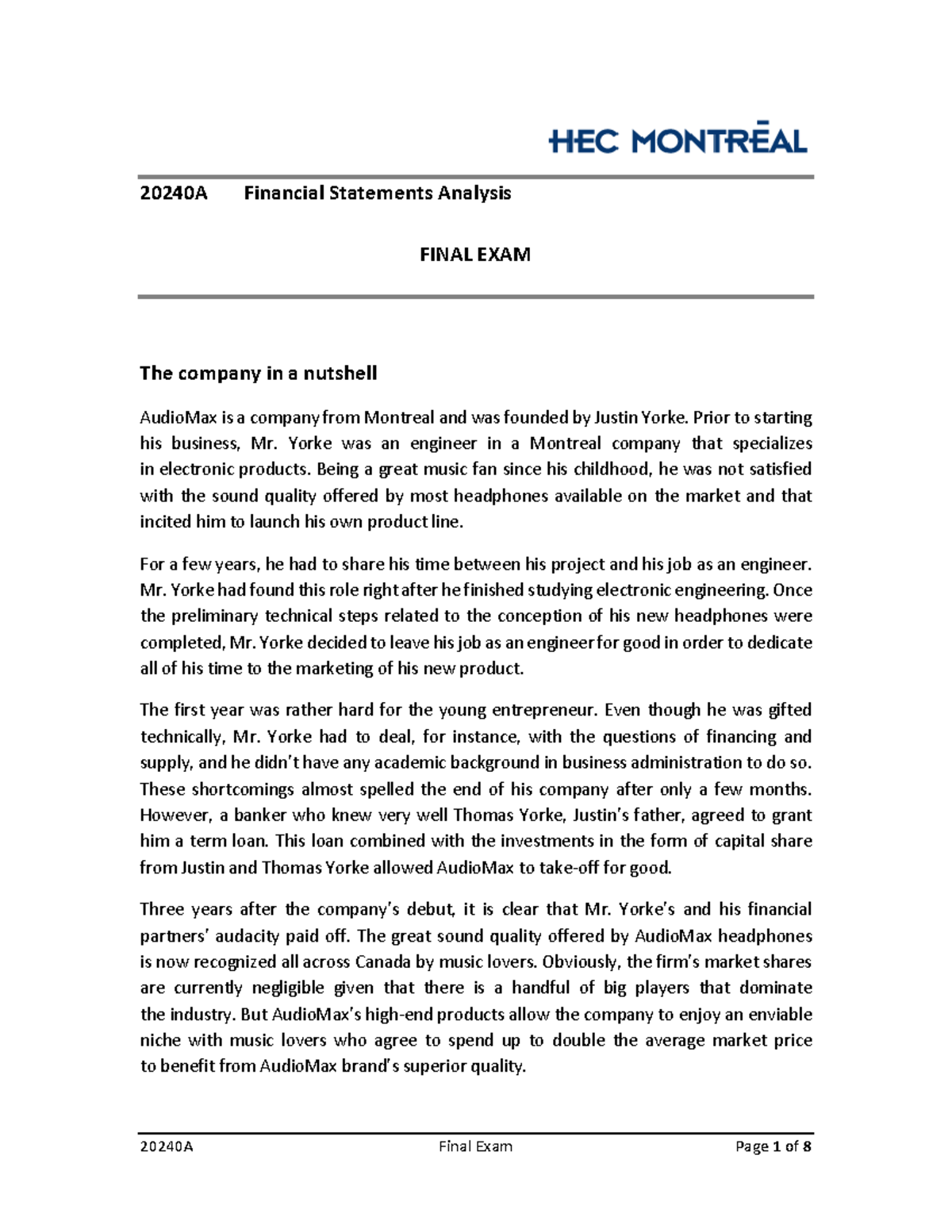 20240 A Sample final exam Redacted - 20240 A Financial Statements ...