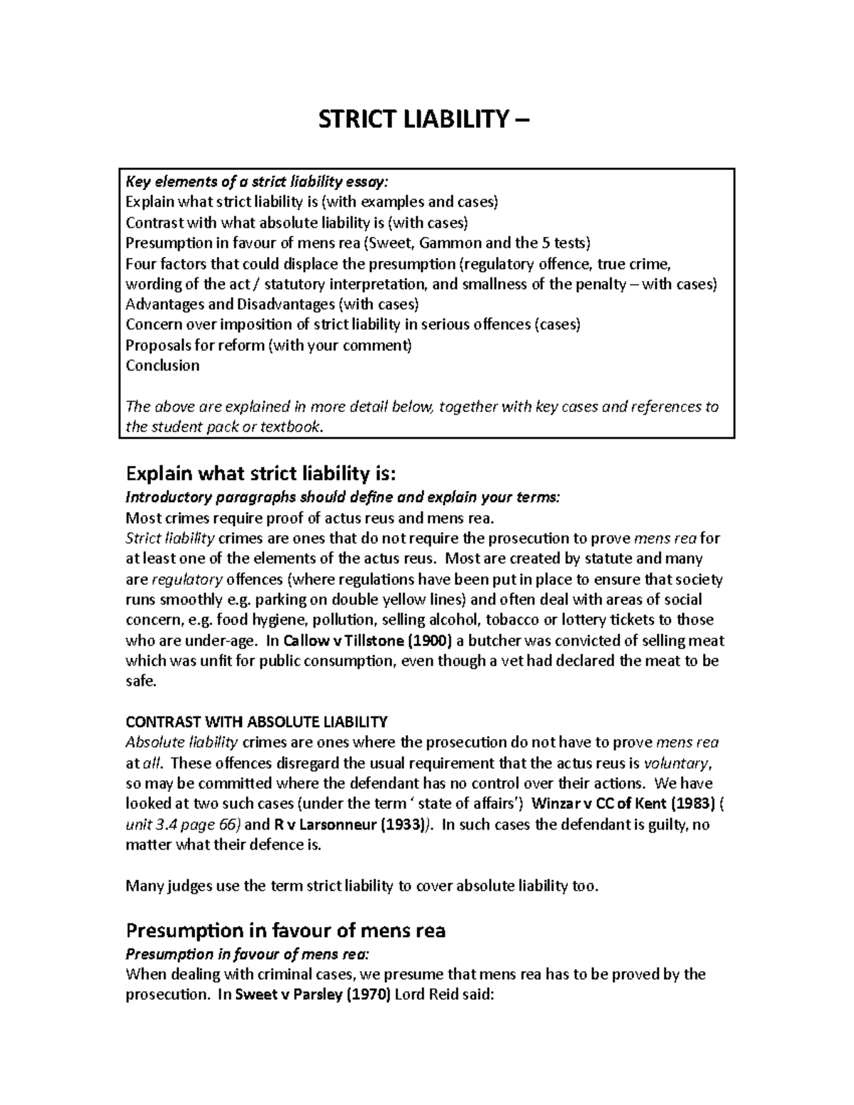 Strict Liability September - STRICT LIABILITY Key elements of a strict ...