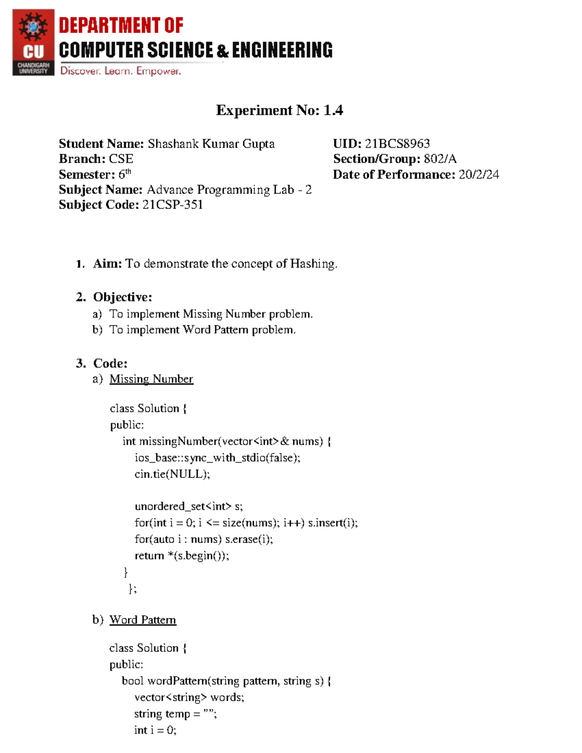 Exp4 Advance Programming Lab Exps Department Of Computer Science And Engineering Experiment 