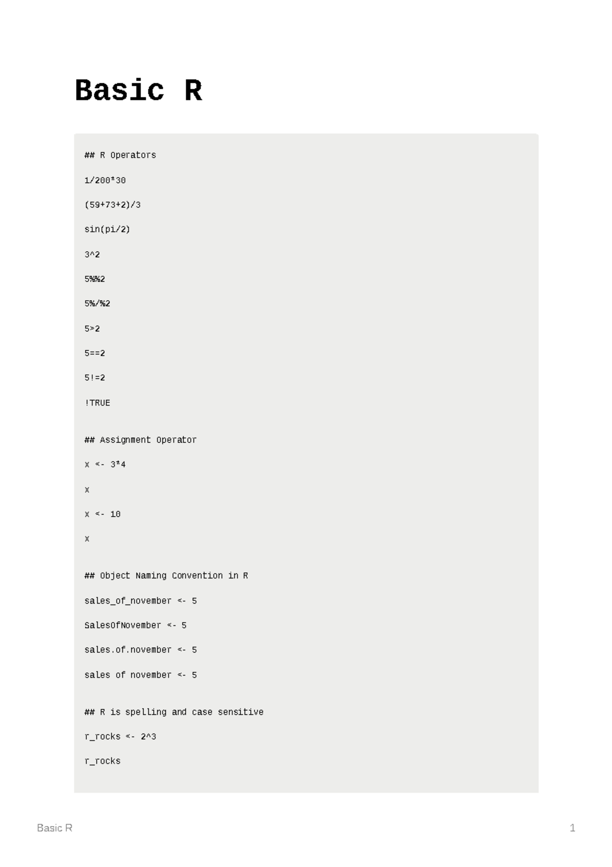 Basic R Syntax To Appreciate Code In The Course Projects Refer To Comments In The Code