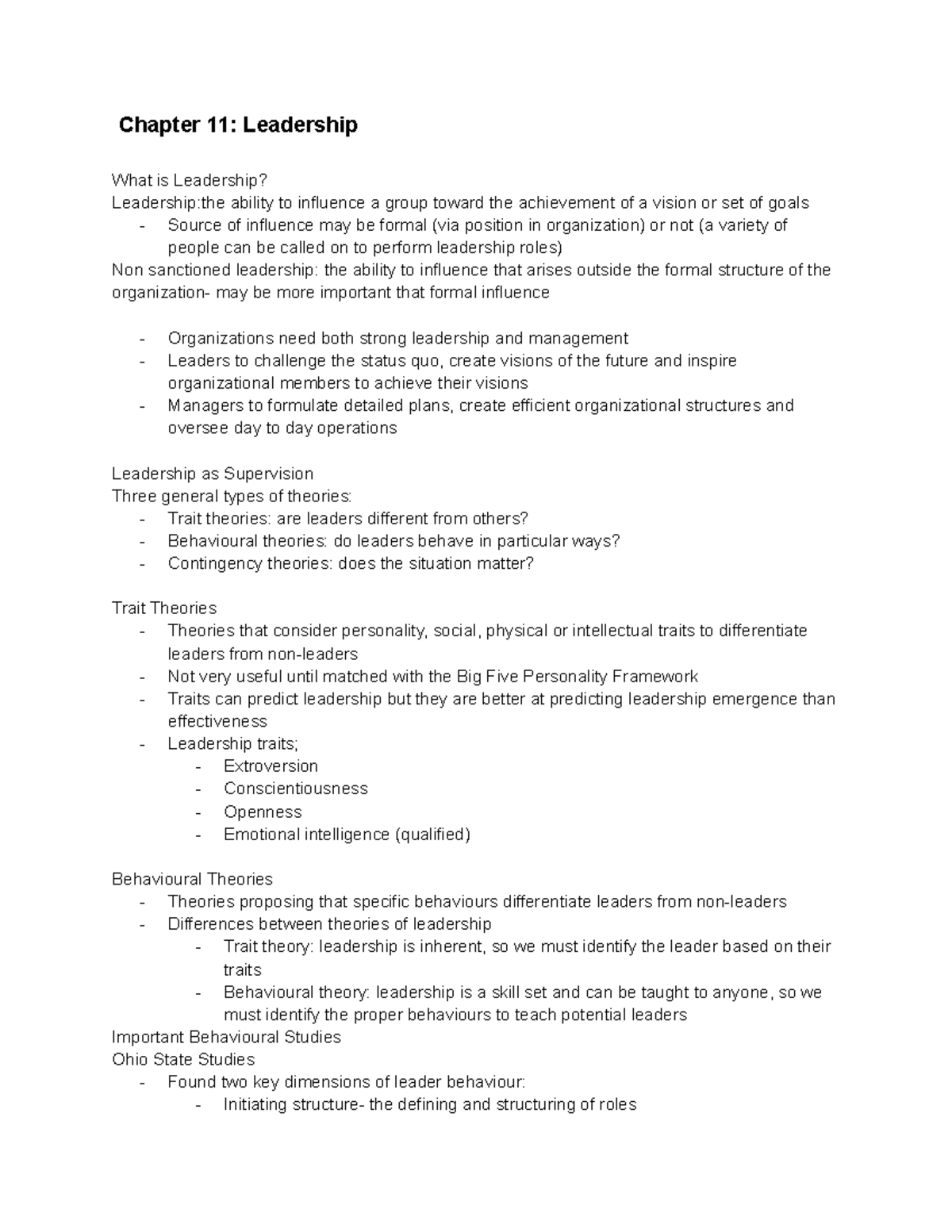 Organizational Behaviour Chapter 11 Leadership - Chapter 11: Leadership ...