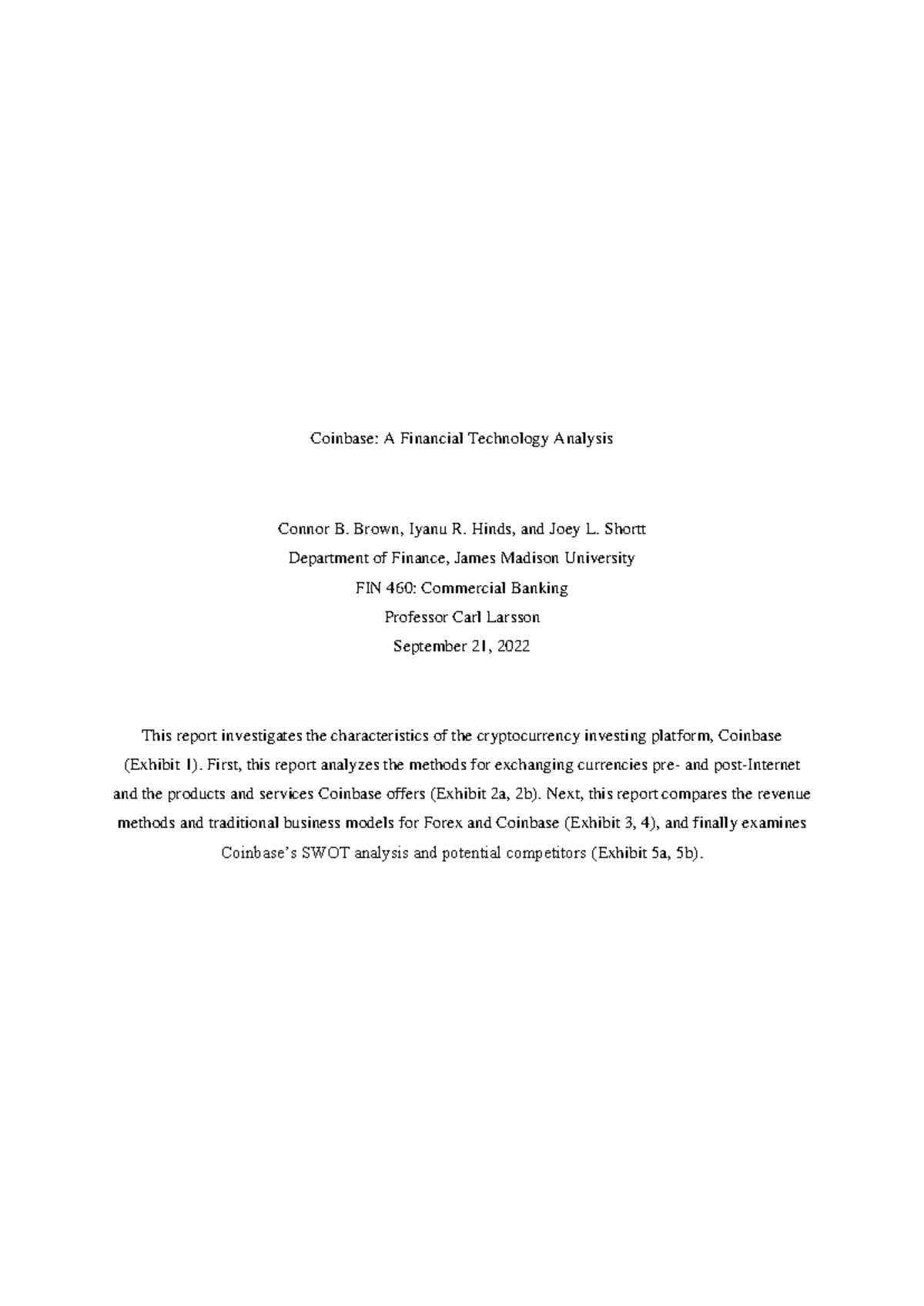 FIN 460 Coinbase Report - Coinbase: A Financial Technology Analysis ...