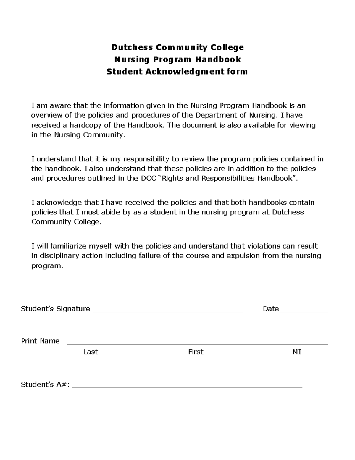 4973 - handbook - Dutchess Community College Nursing Program Handbook ...