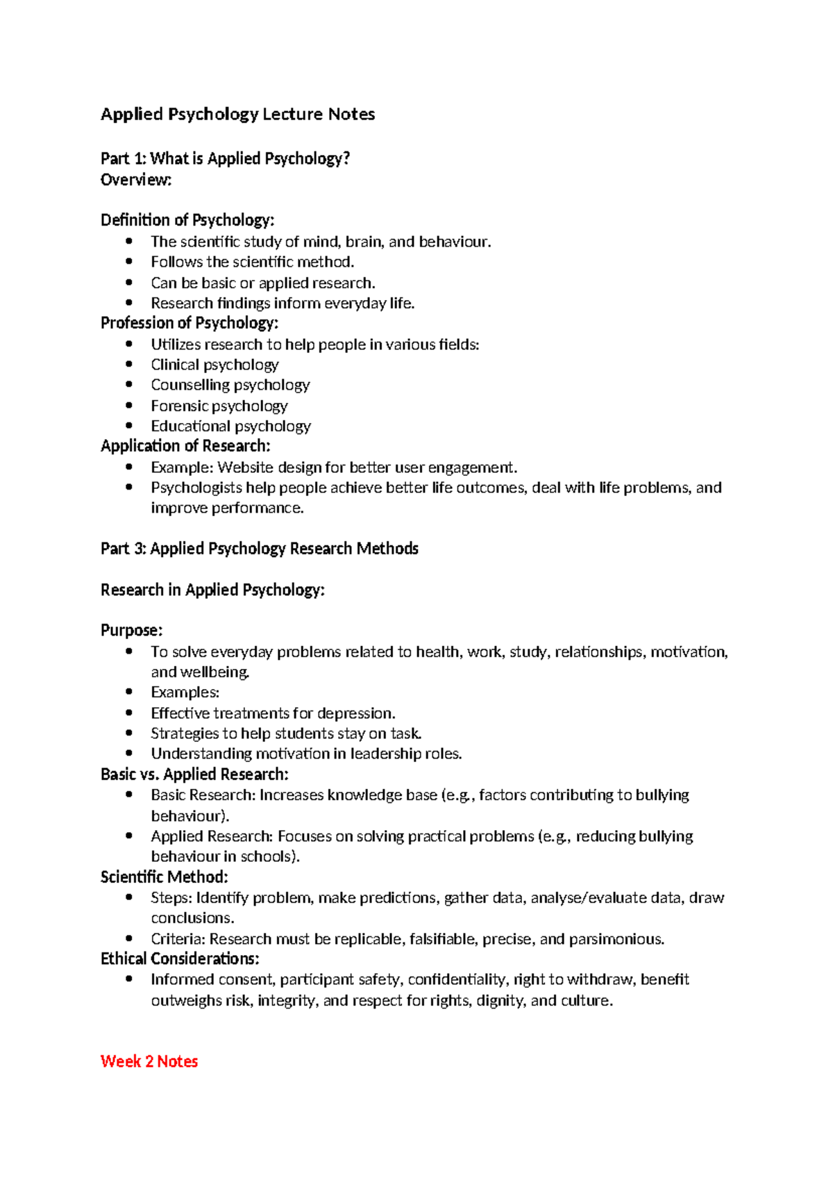 Applied Psychology Lecture Notes - Follows the scientific method. Can ...
